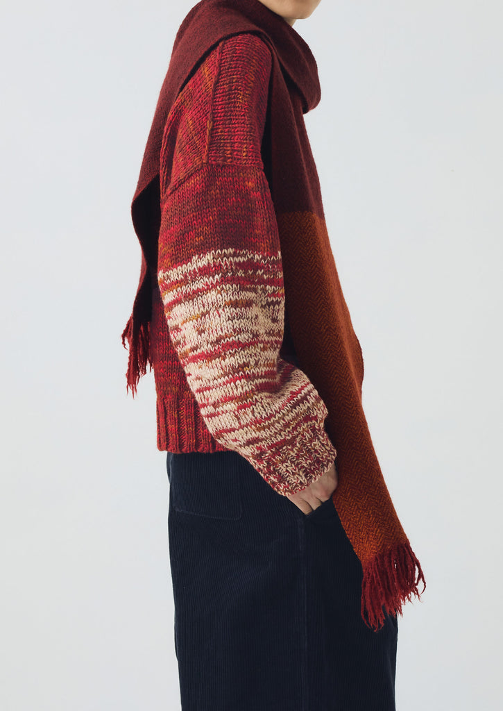 Chevron Thin Wool Scarf | Plum/Rust | TOAST