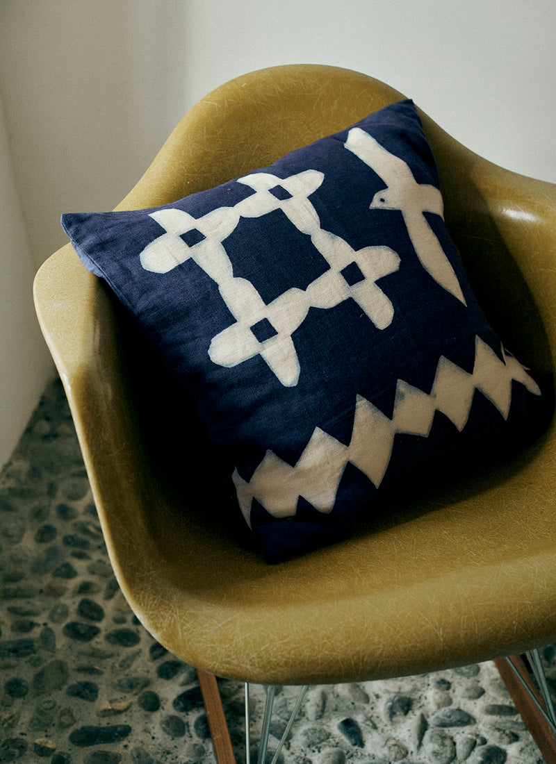 Emma Carlow Cut Out Bird Print Cushion Cover | Indigo Blue/Ecru | TOAST