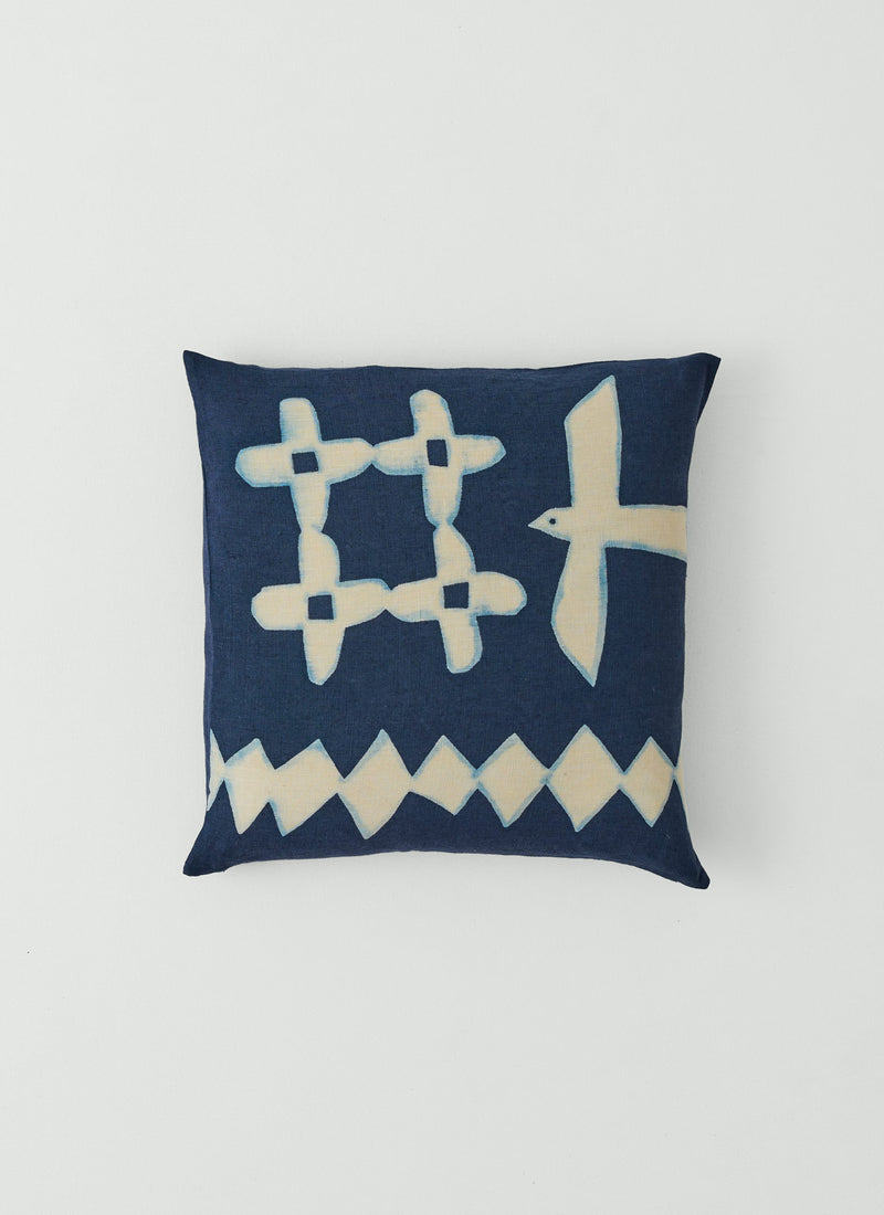 Emma Carlow Cut Out Bird Print Cushion Cover | Indigo Blue/Ecru | TOAST