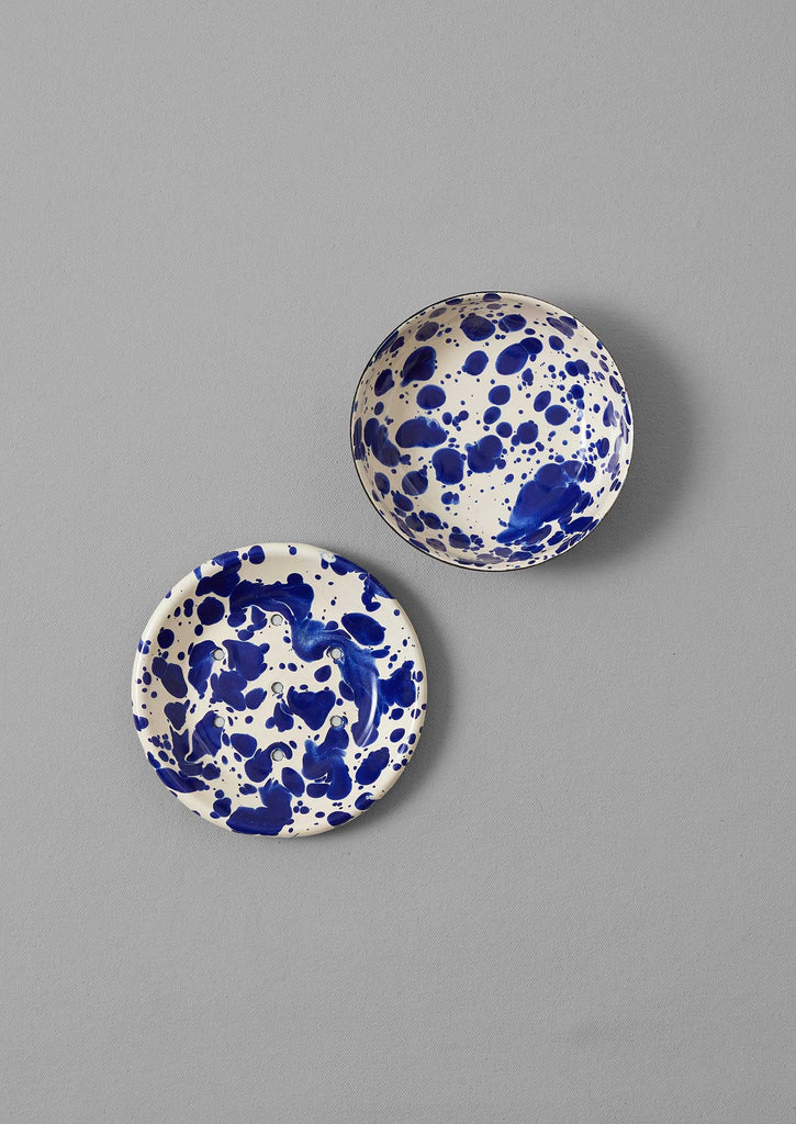 Splatter Enamel Soap Dish | Cream/Blue | TOAST