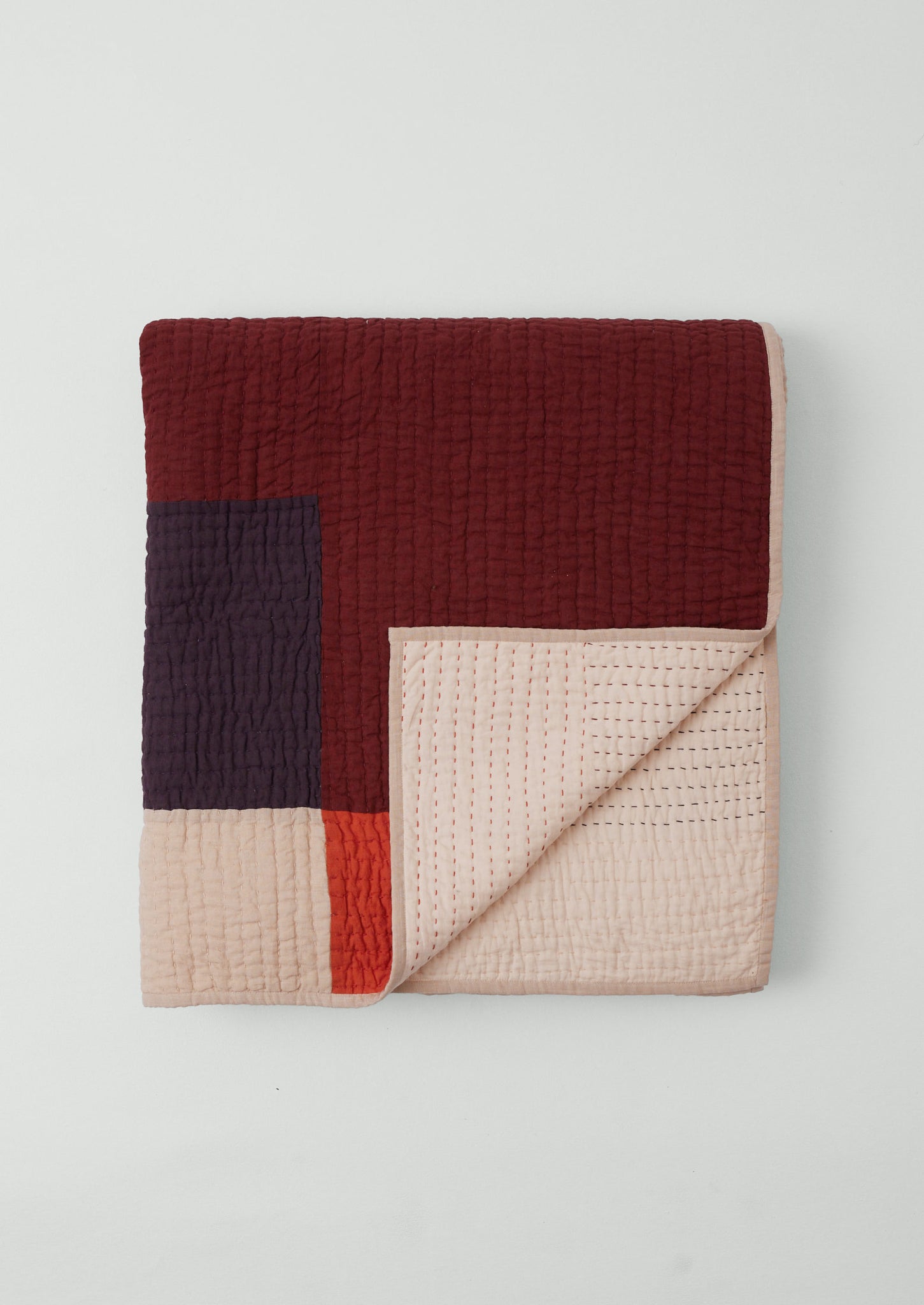 Colour Block Patchwork Quilt | Plum/Bright Coral | TOAST