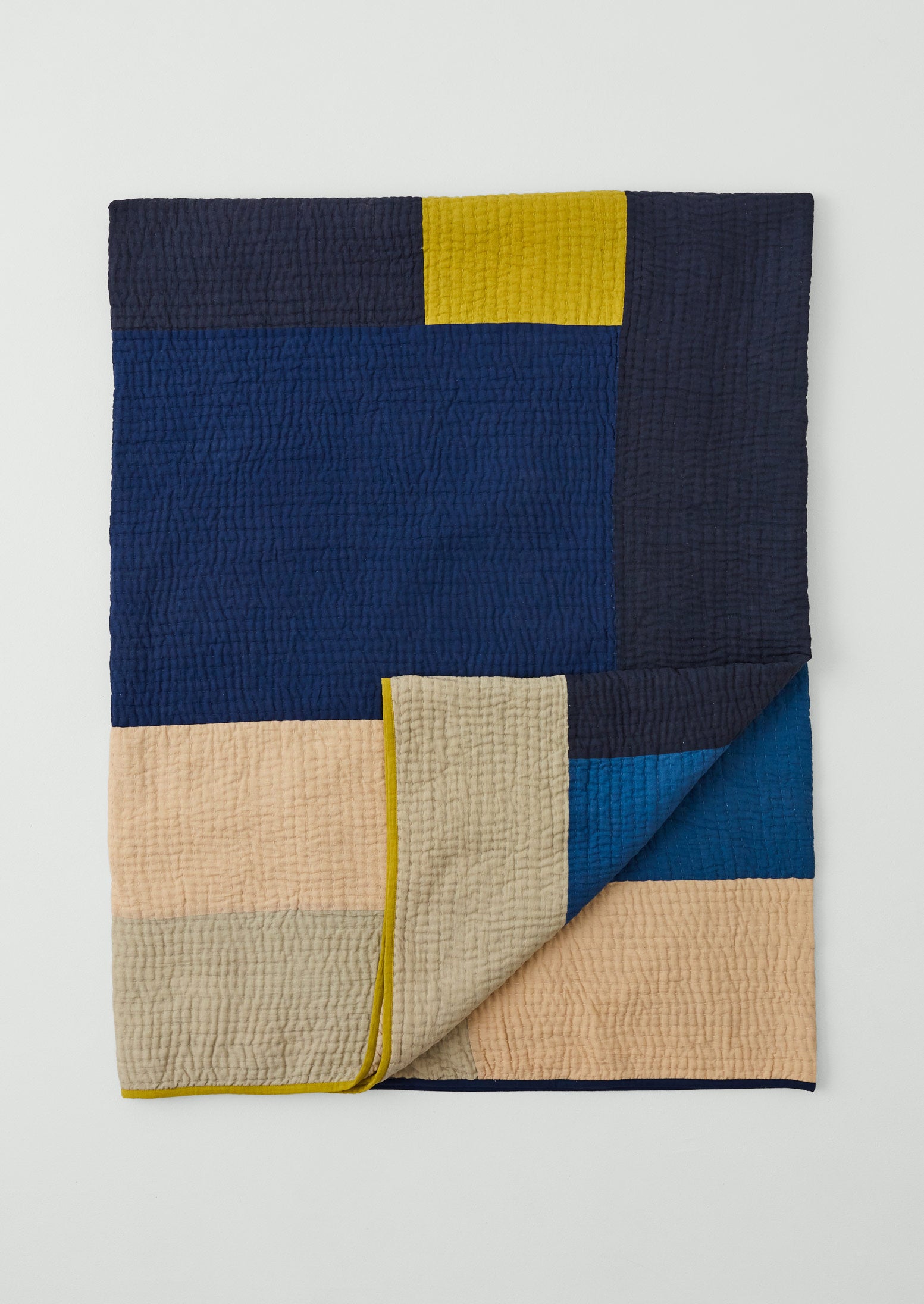 Celeste Cotton Patchwork Quilt | Indigo Blue/Chartreuse | TOAST