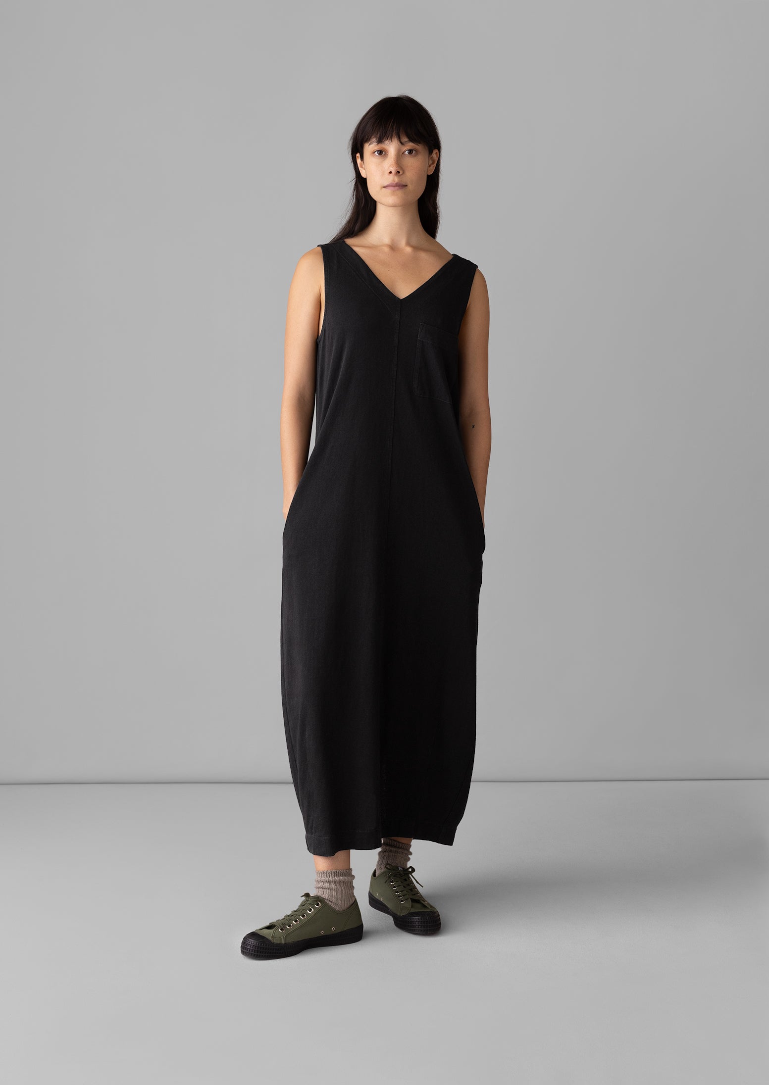 V-Neck Cotton Jersey Dress | Washed Black | TOAST