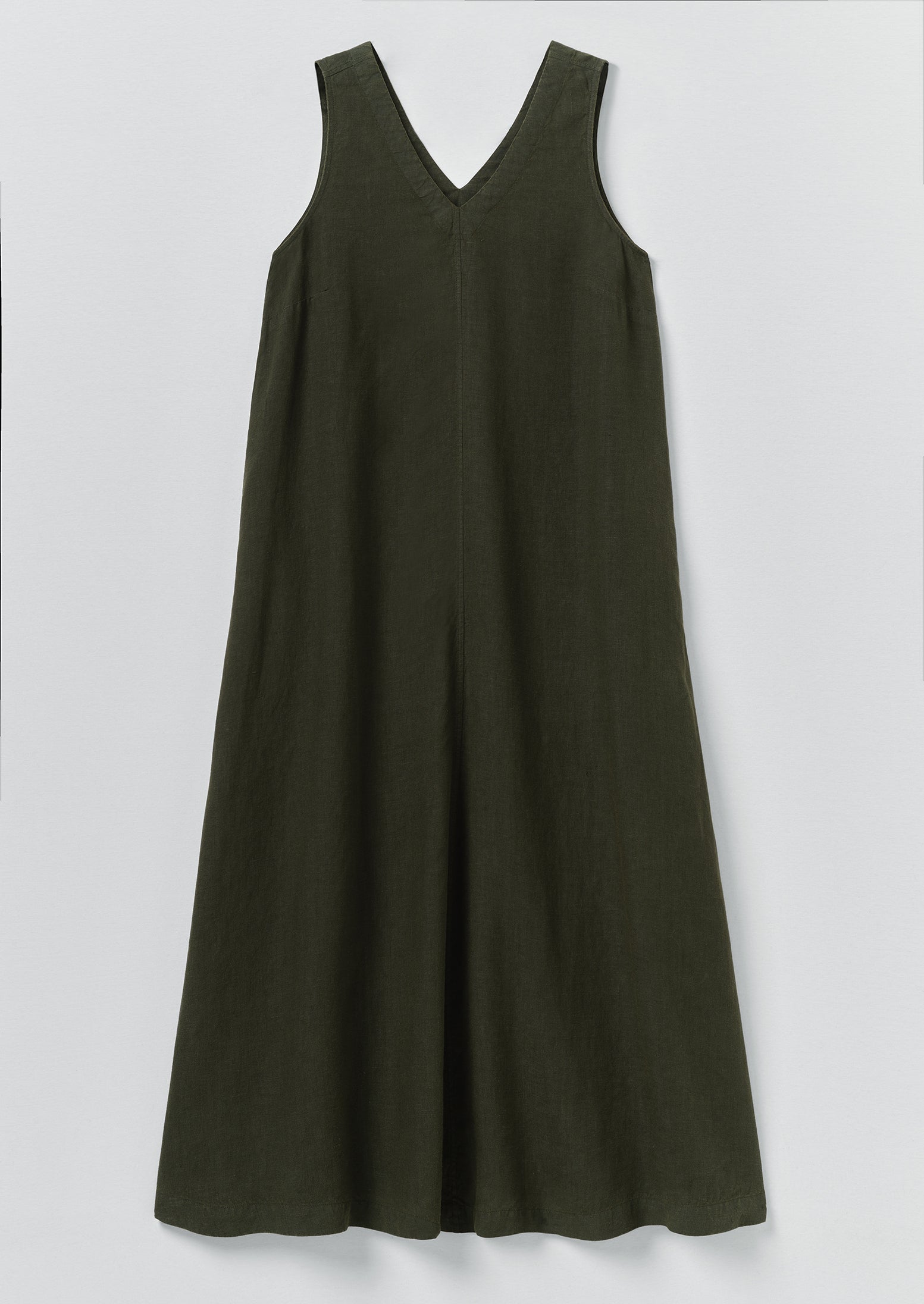 Garment Dyed Linen Sleeveless Dress | Dark Olive | TOAST