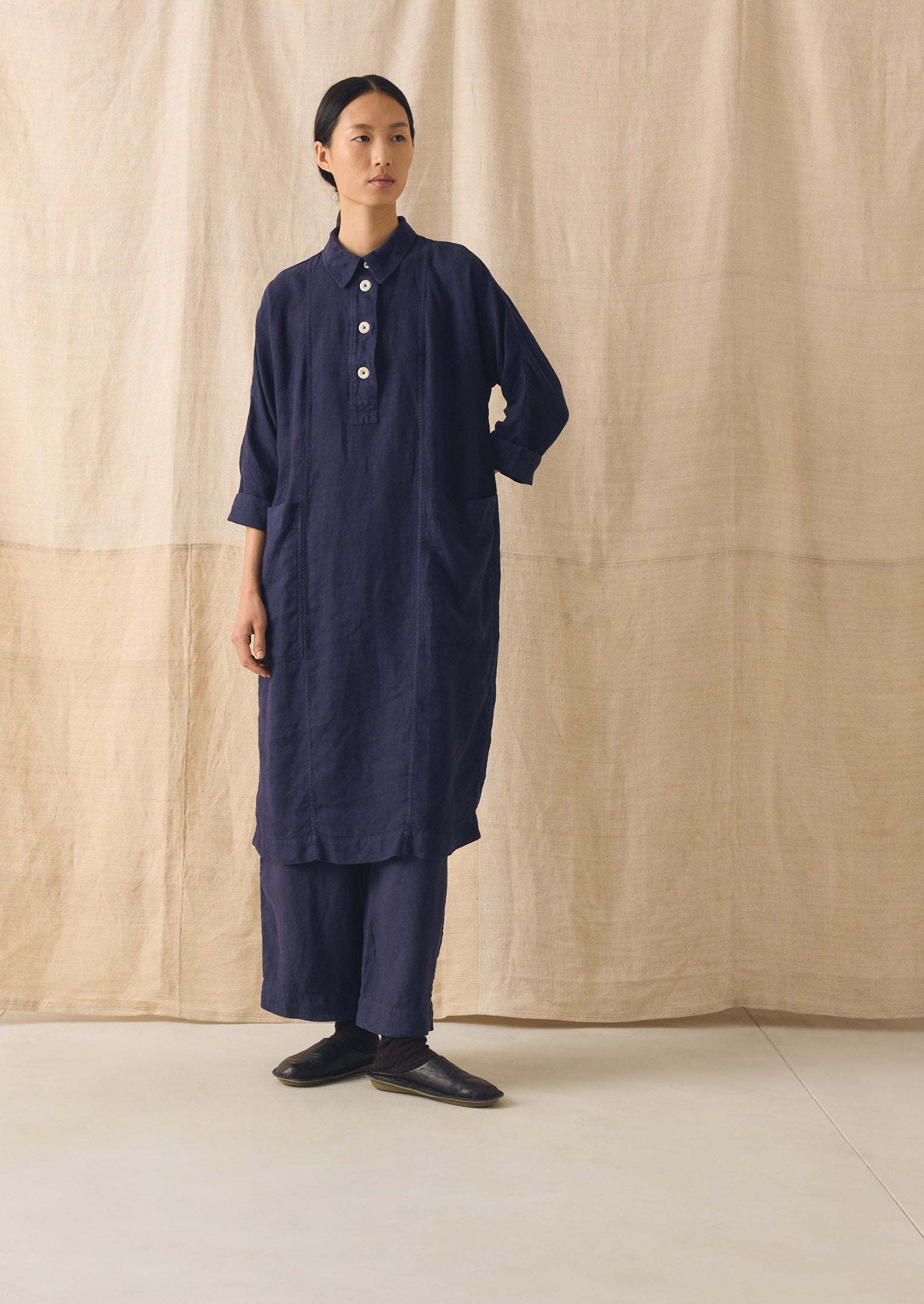 Garment Dyed Linen Tunic Dress | Blueberry | TOAST