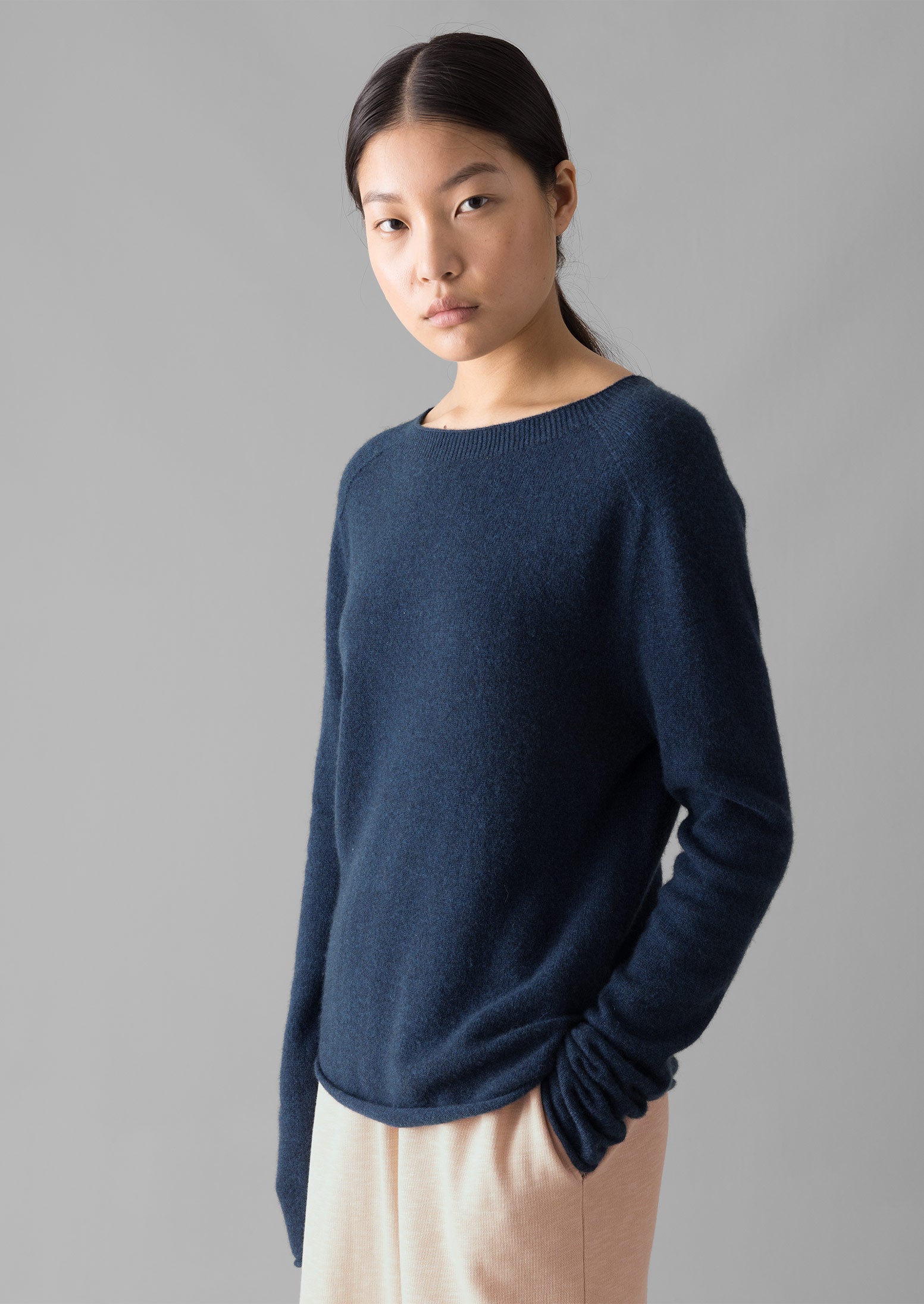 Wool Cashmere Neat Sweater | Midnight | TOAST