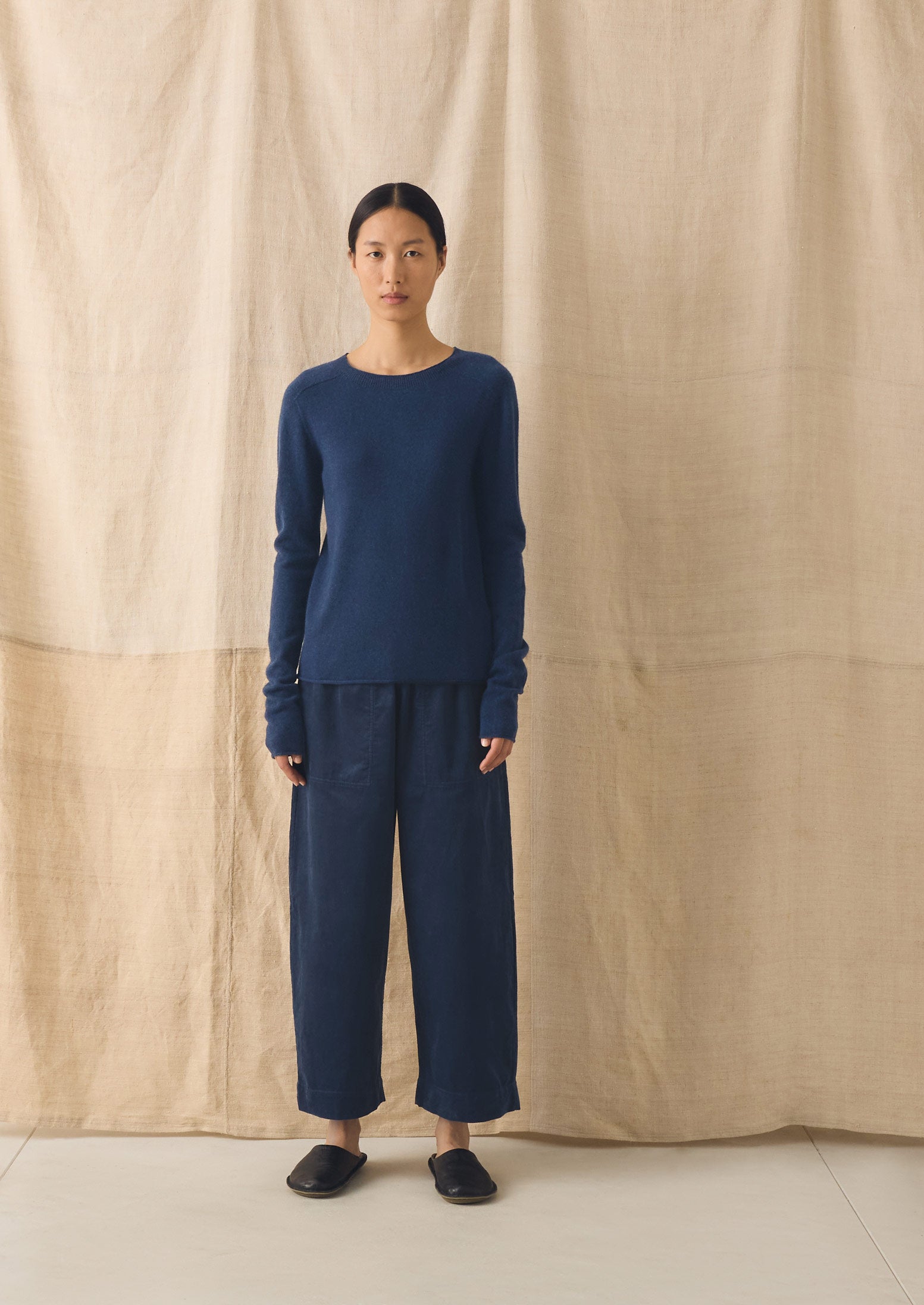 Wool Cashmere Neat Sweater | Midnight | TOAST