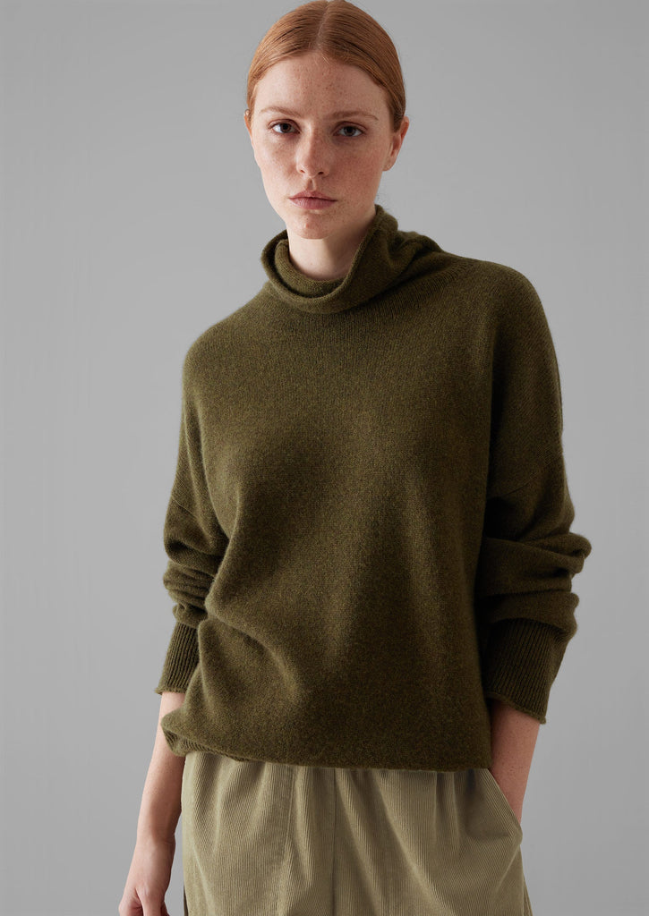 Roll Neck Wool Cashmere Sweater | Olive | TOAST