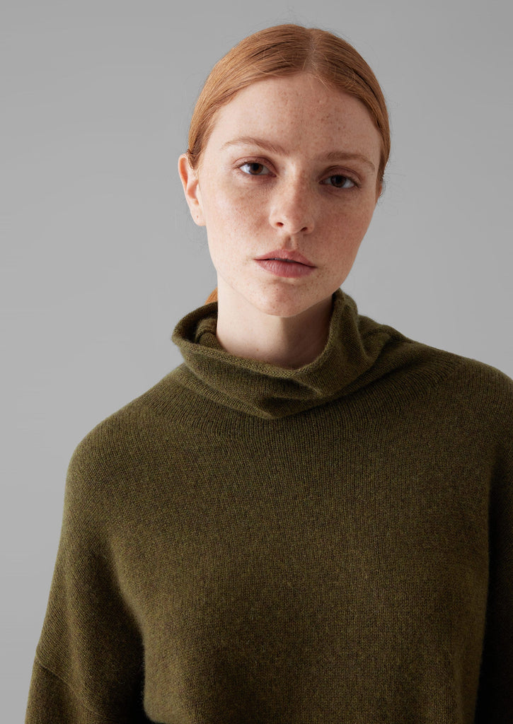 Roll Neck Wool Cashmere Sweater | Olive | TOAST