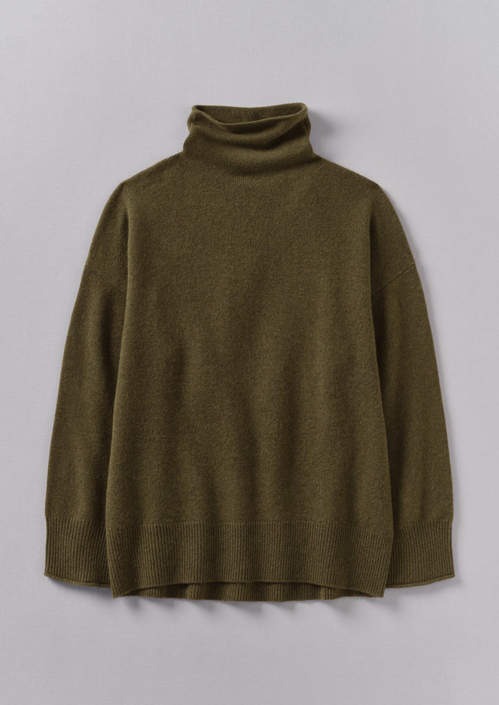 Roll Neck Wool Cashmere Sweater | Olive | TOAST
