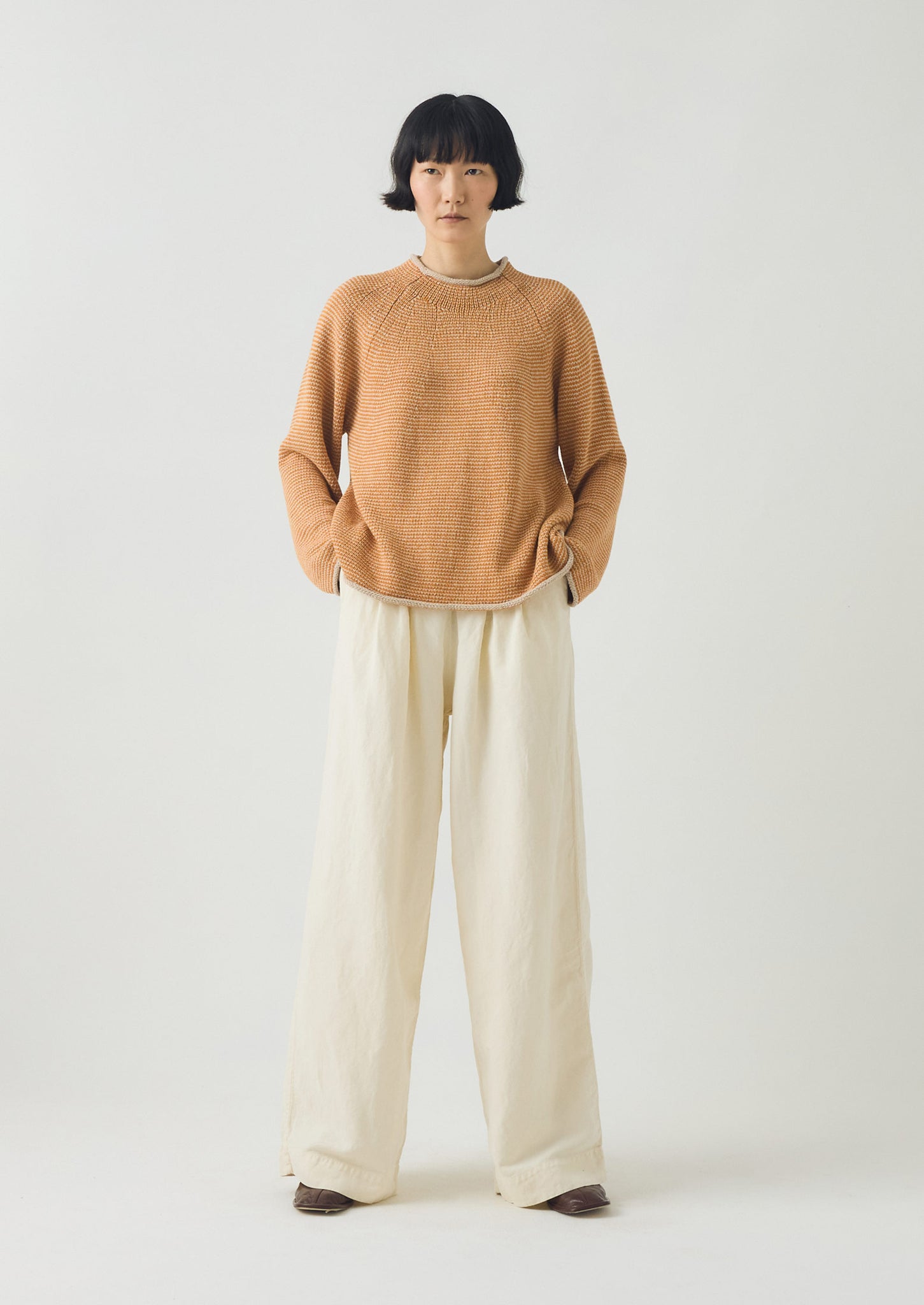 Stripe Linen Cotton Sweater | Spice/Putty | TOAST