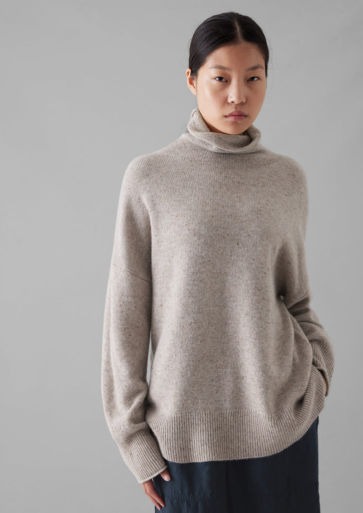 Roll Neck Wool Cashmere Sweater | Oatmeal | Toast