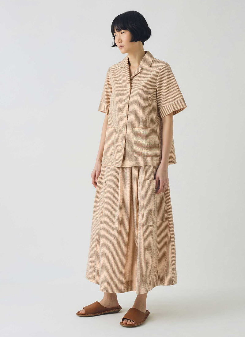 Stripe Cotton Seersucker Boxy Shirt | Terracotta/Ecru | TOAST