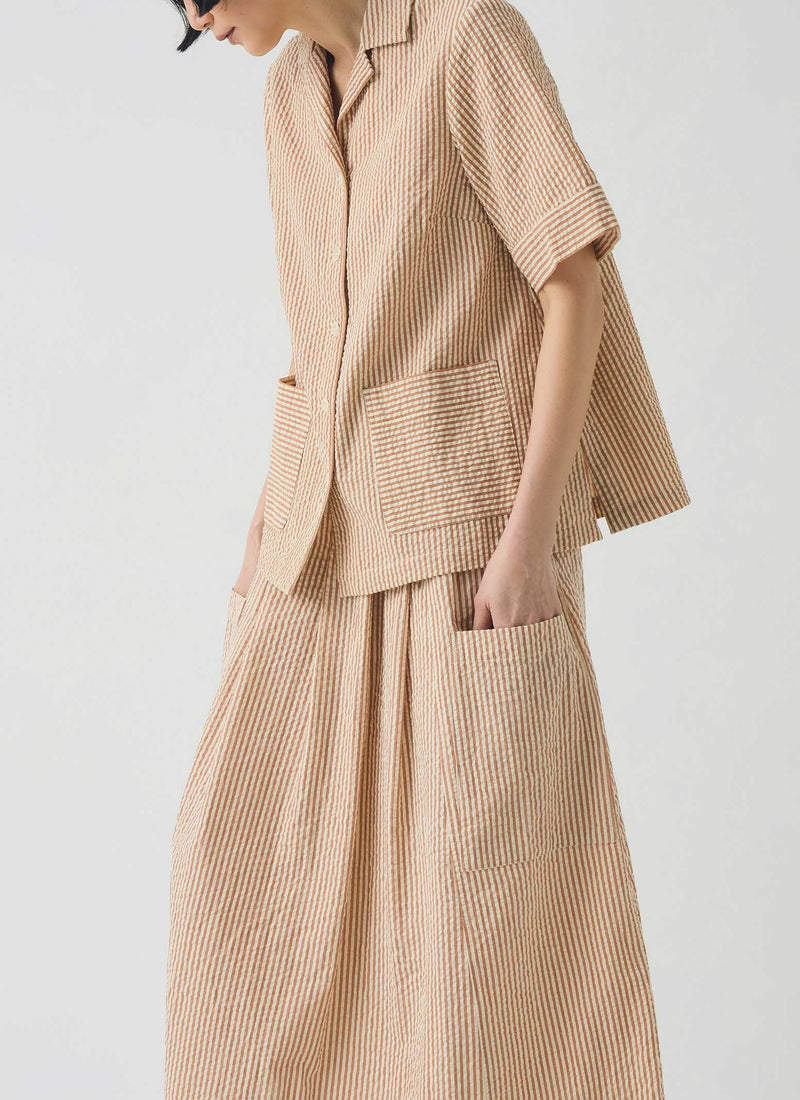Stripe Cotton Seersucker Boxy Shirt | Terracotta/Ecru | TOAST