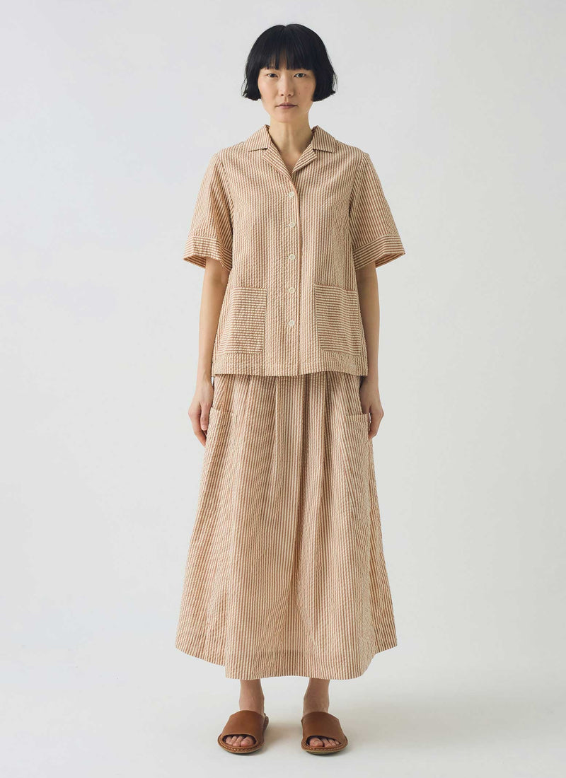 Stripe Cotton Seersucker Boxy Shirt | Terracotta/Ecru | TOAST