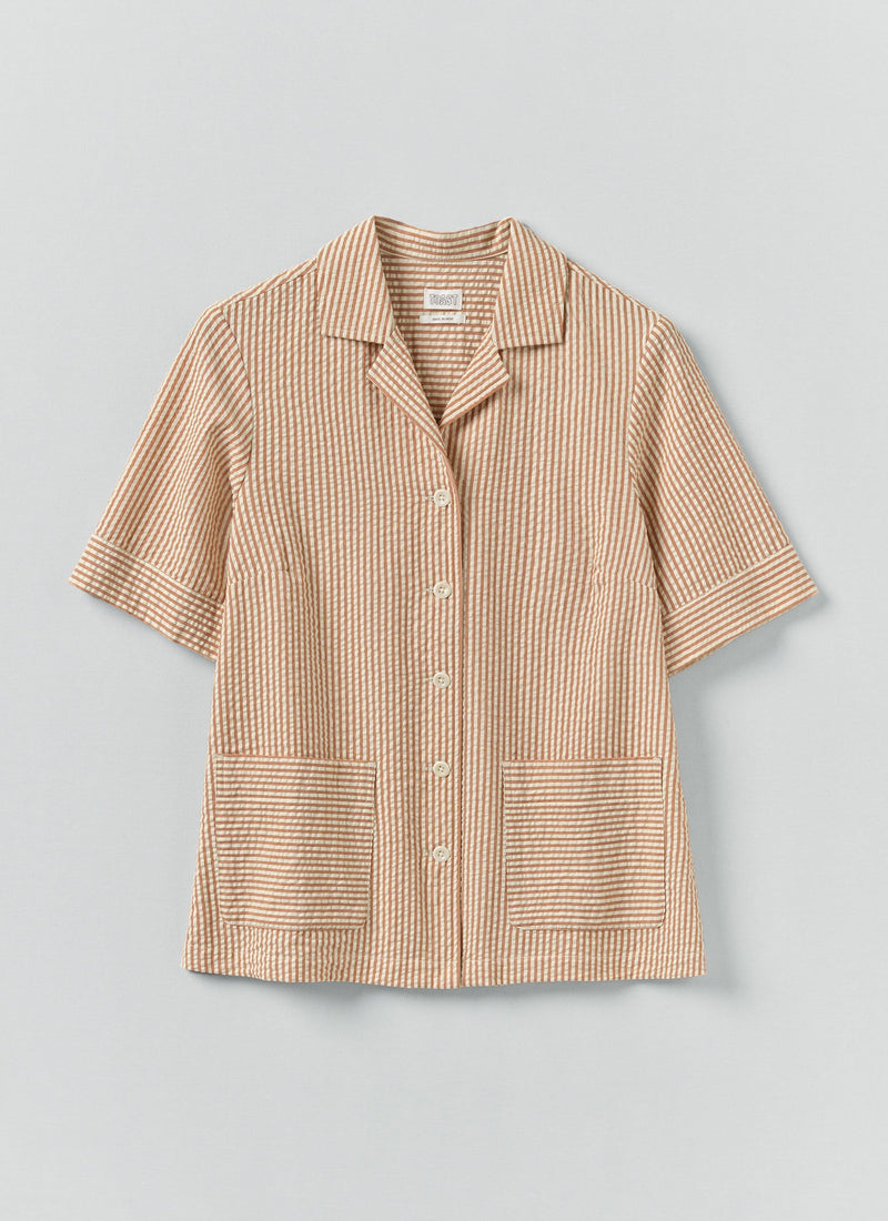 Stripe Cotton Seersucker Boxy Shirt | Terracotta/Ecru | TOAST