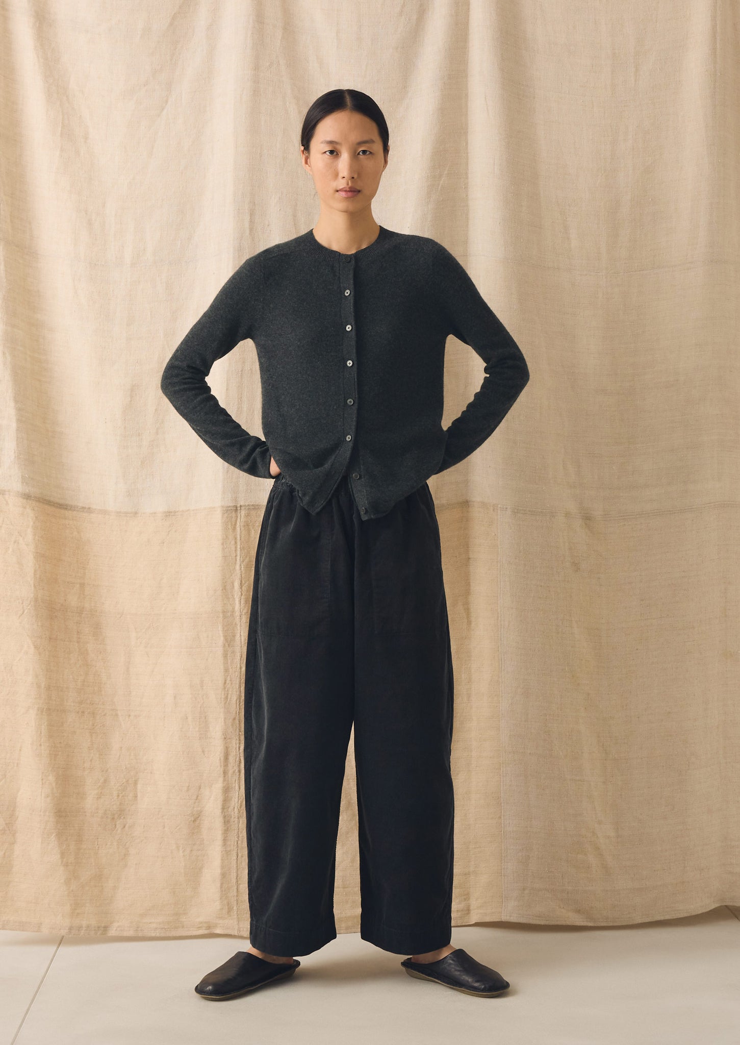 Wool Cashmere Neat Cardigan | Charcoal | TOAST