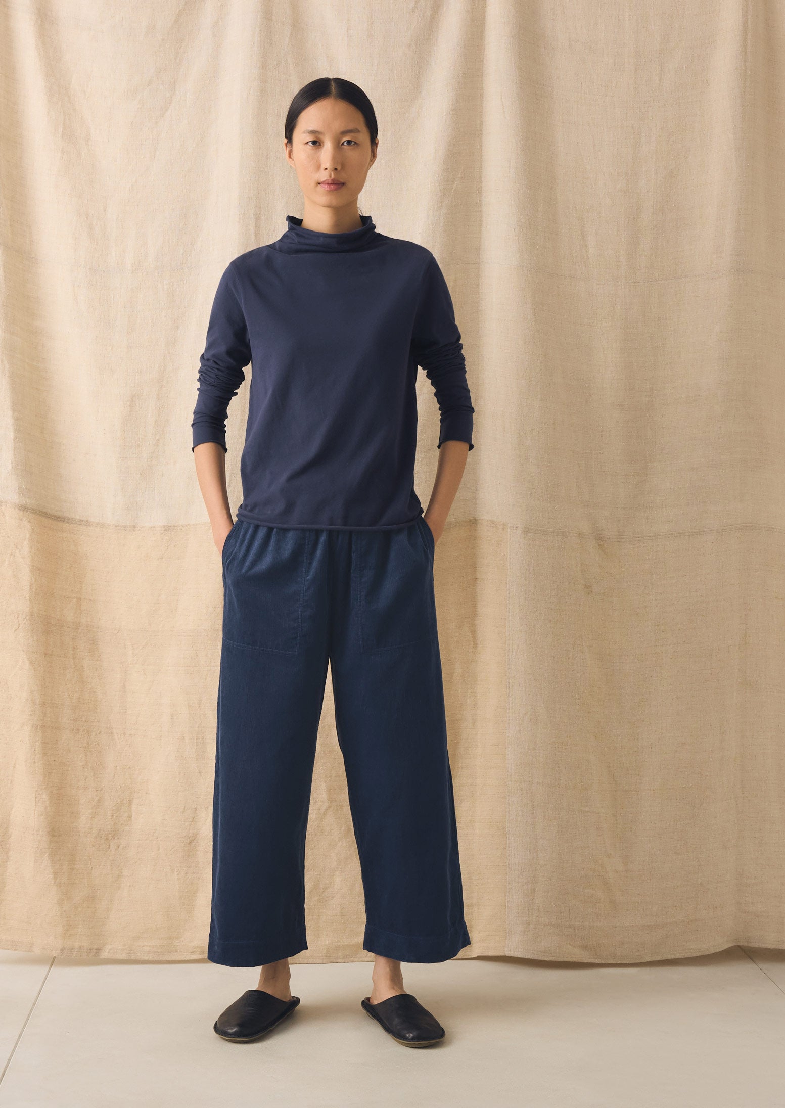 High Neck Soft Cotton Tee | Ink Blue | TOAST