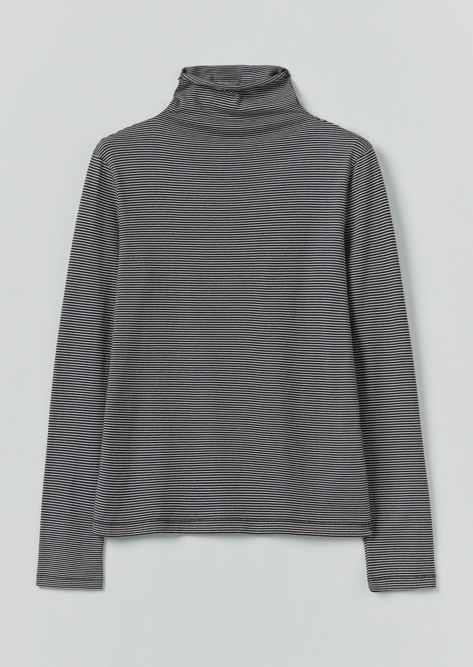 Stripe Cotton High Neck Tee | Dark Navy/Ecru | TOAST
