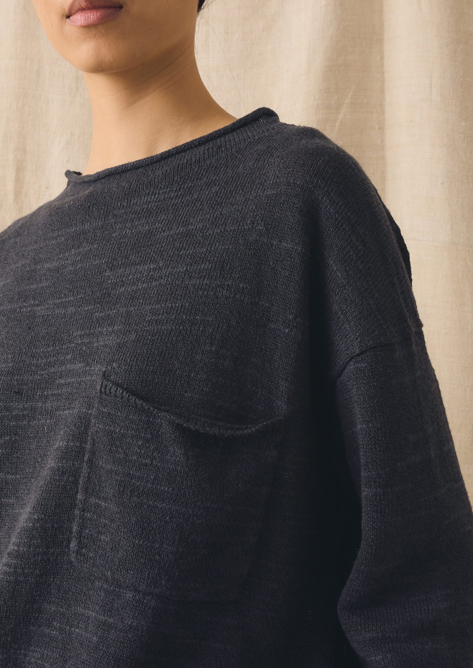 Linen Cotton Fine Knit Sweater | Dark Navy | TOAST