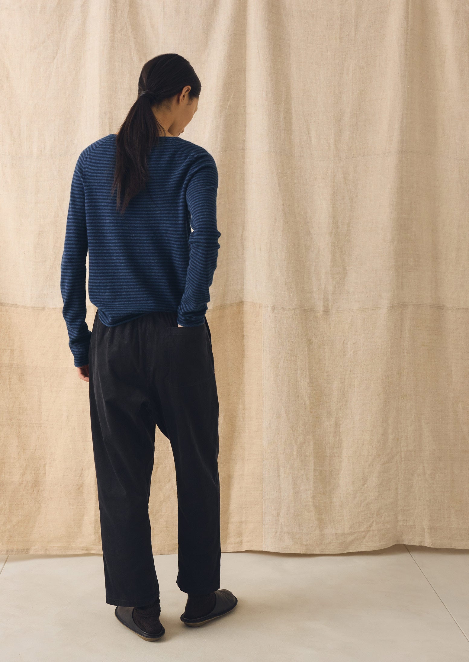 Stripe Wool Cashmere Neat Sweater | Denim Blue/Blue | TOAST