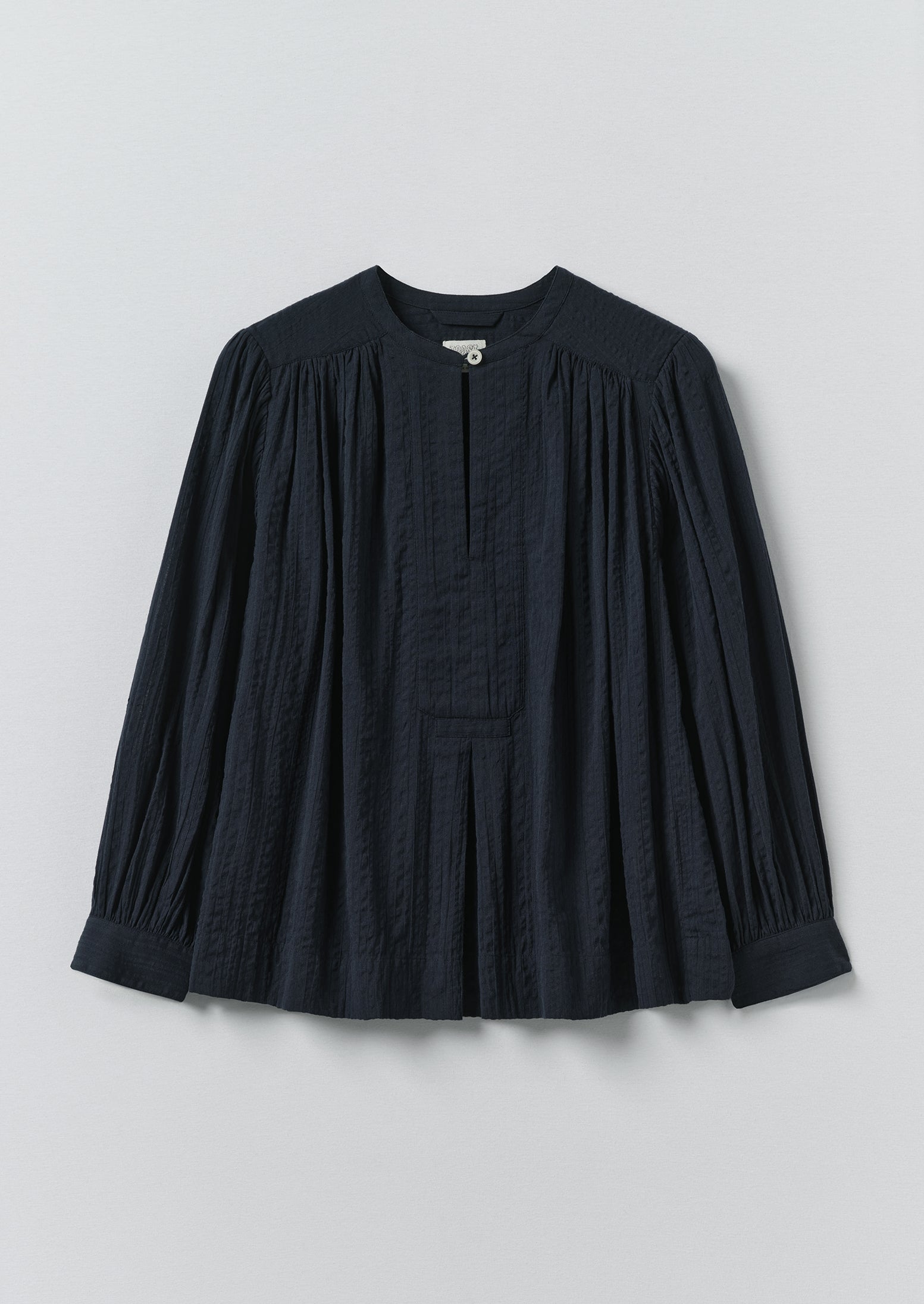 Lightweight Cotton Seersucker Shirt | Navy | TOAST