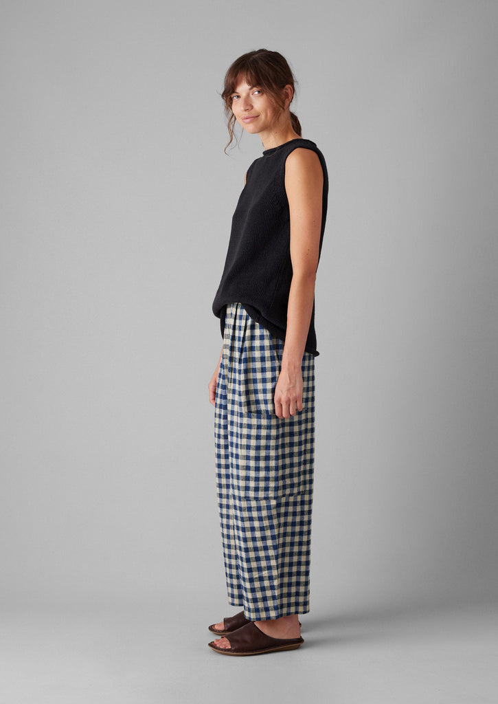 Gingham Linen Cotton Patch Pocket Trousers | Denim Blue | TOAST