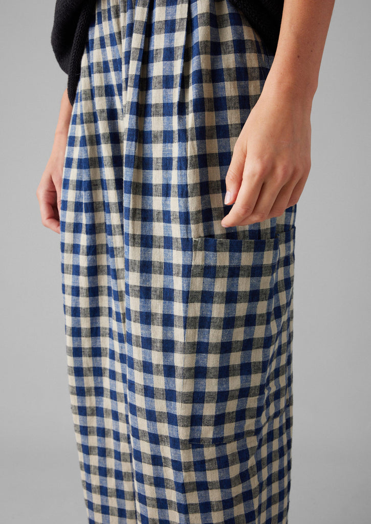 Gingham Linen Cotton Patch Pocket Trousers | Denim Blue | TOAST