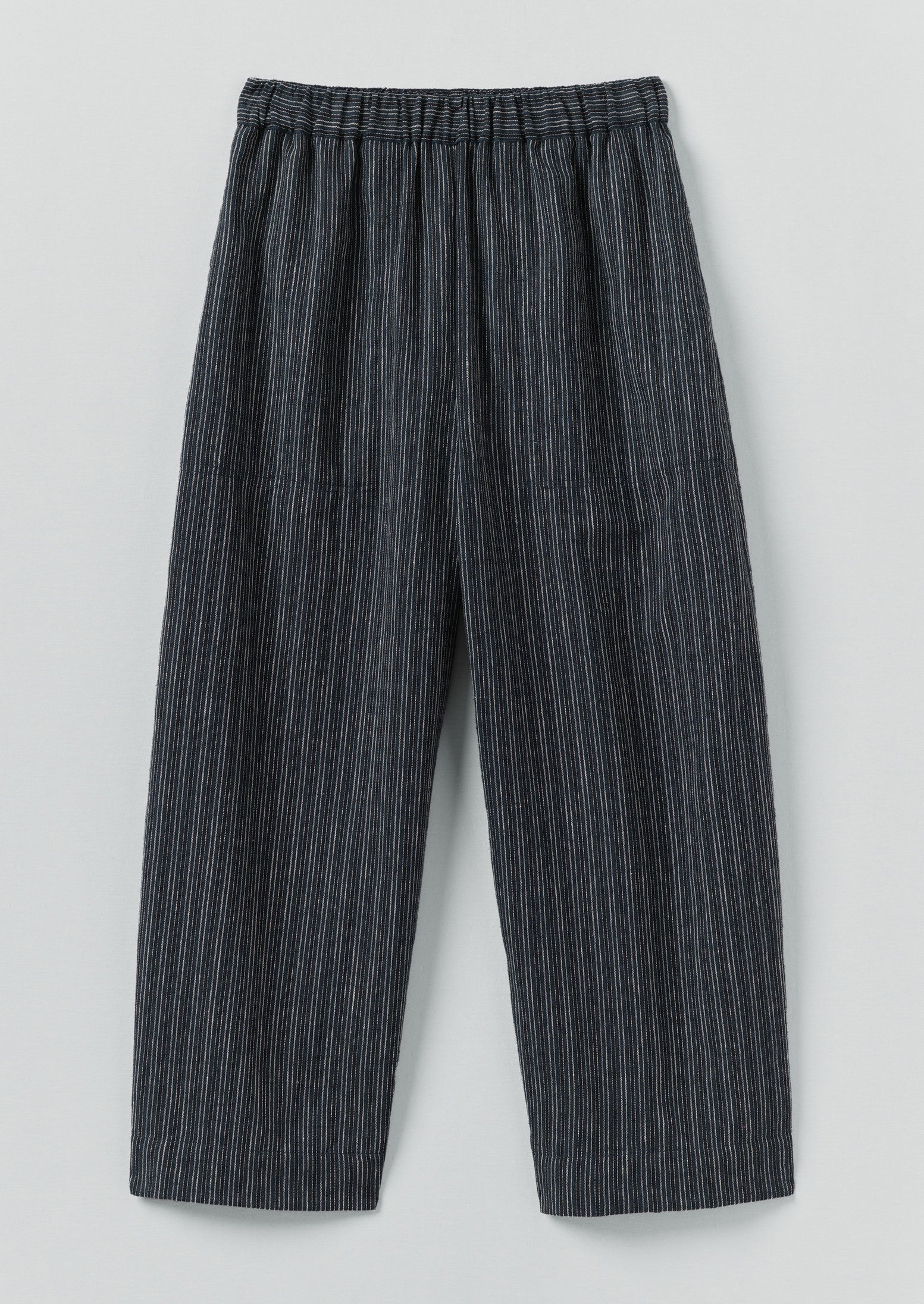 Stripe Linen Cotton Barrel Leg Trousers | Shadow Blue/Black | TOAST