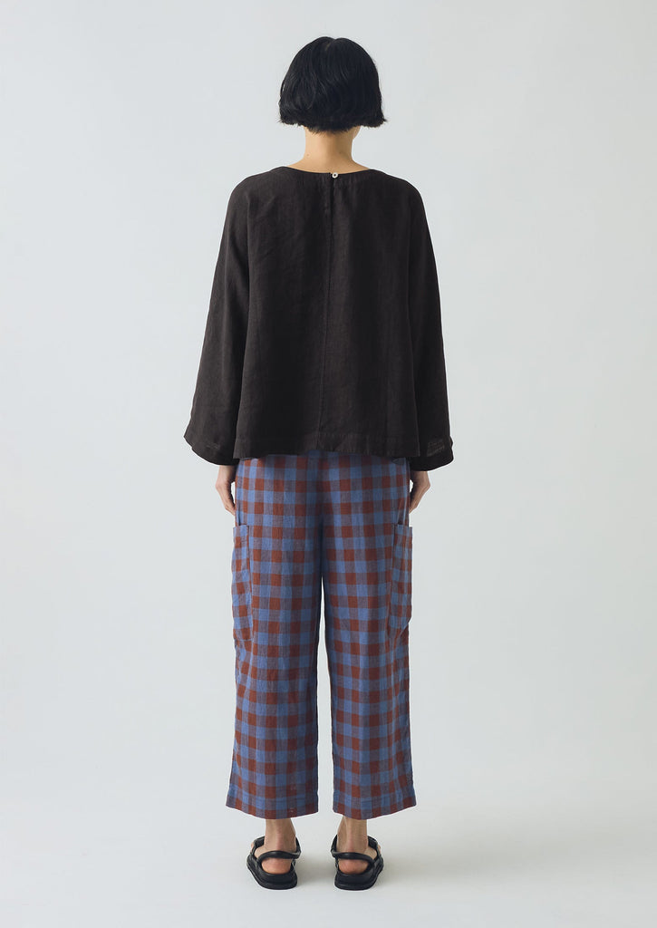 Mineral Check Linen Cotton Trousers | Brown Ochre/Dark Cornflower | TOAST