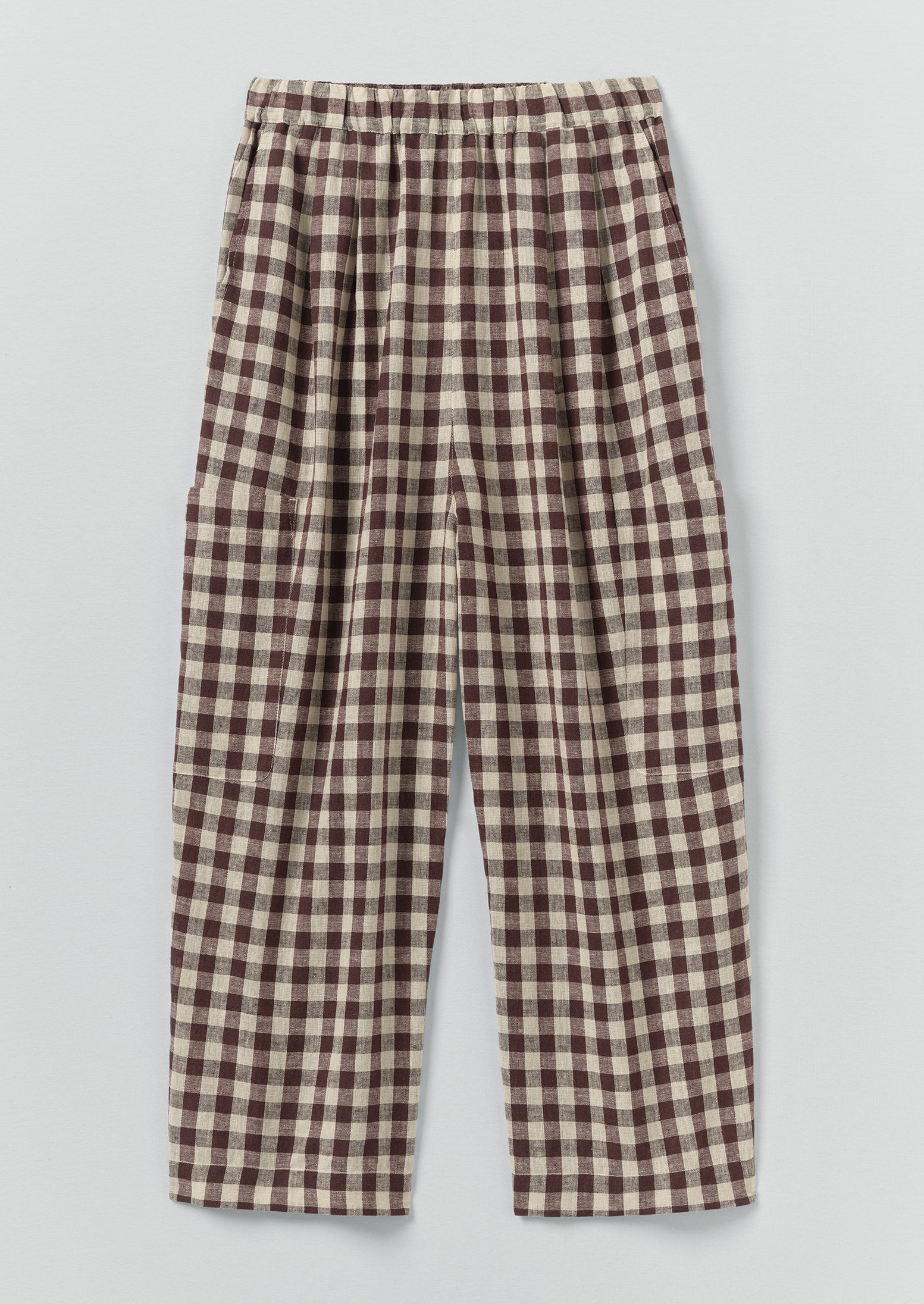 Gingham Linen Cotton Patch Pocket Trousers | Dark Chocolate/Ecru | TOAST