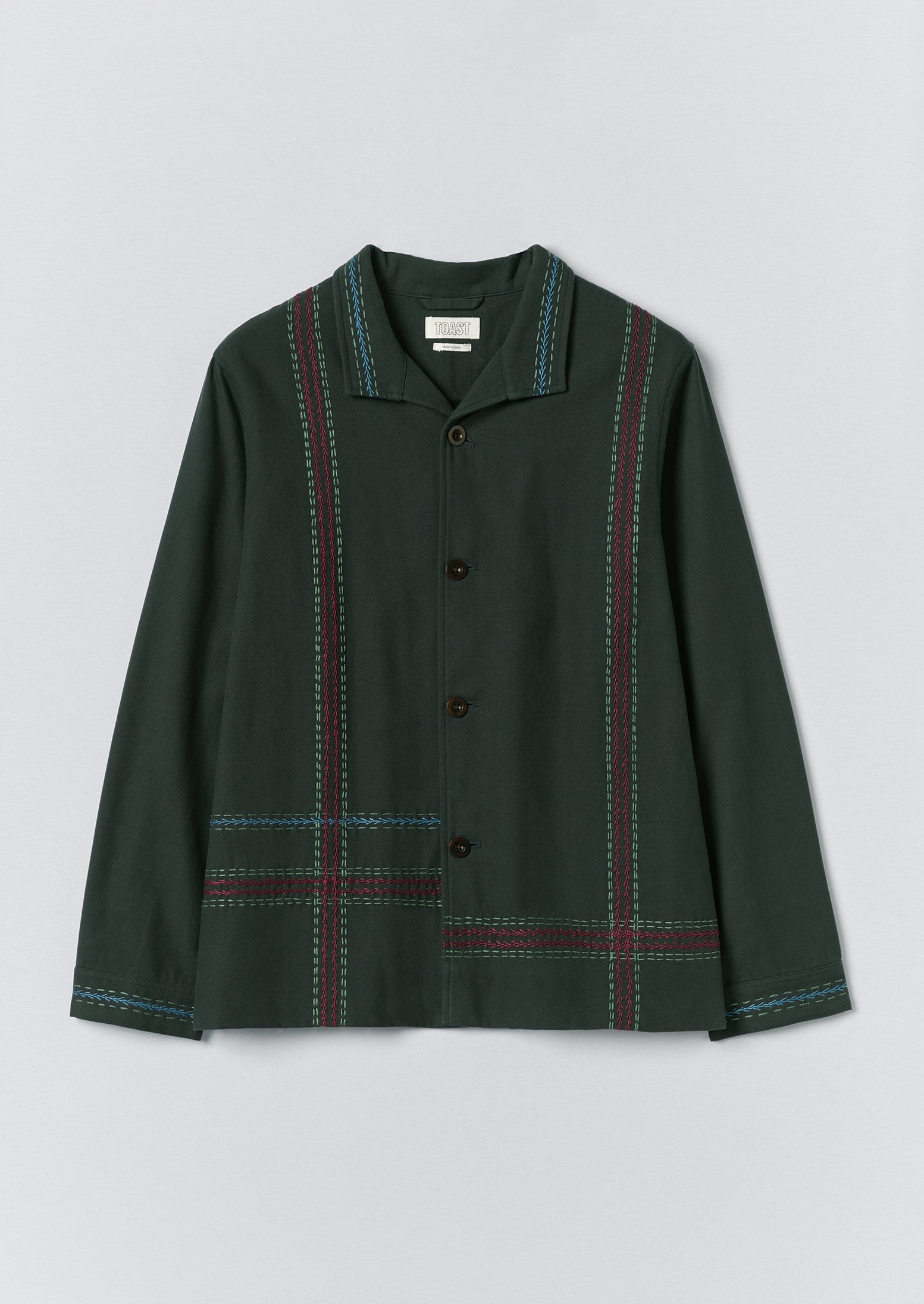 Hand Embroidered Stripe Cotton Jacket | Verdigris | TOAST