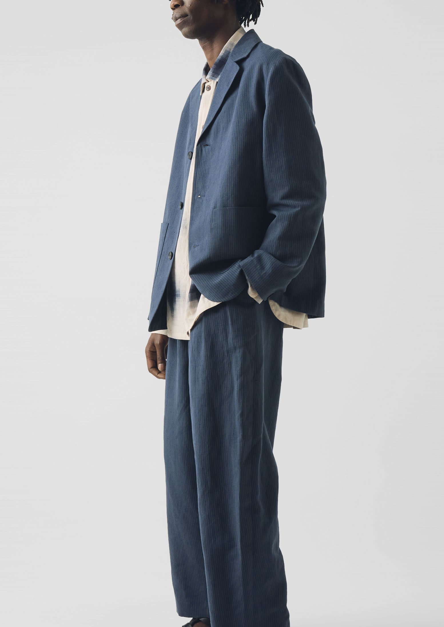 Running Stitch Cotton Linen Blazer | Navy/Fawn | TOAST