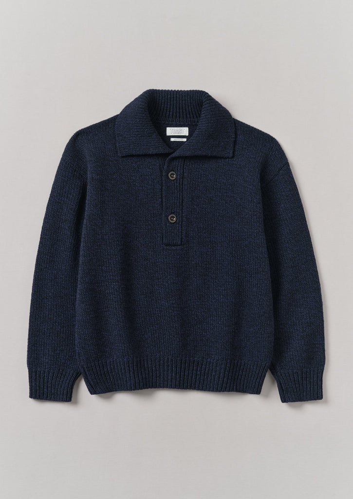 Half Placket Wool Pullover | Navy Melange | TOAST