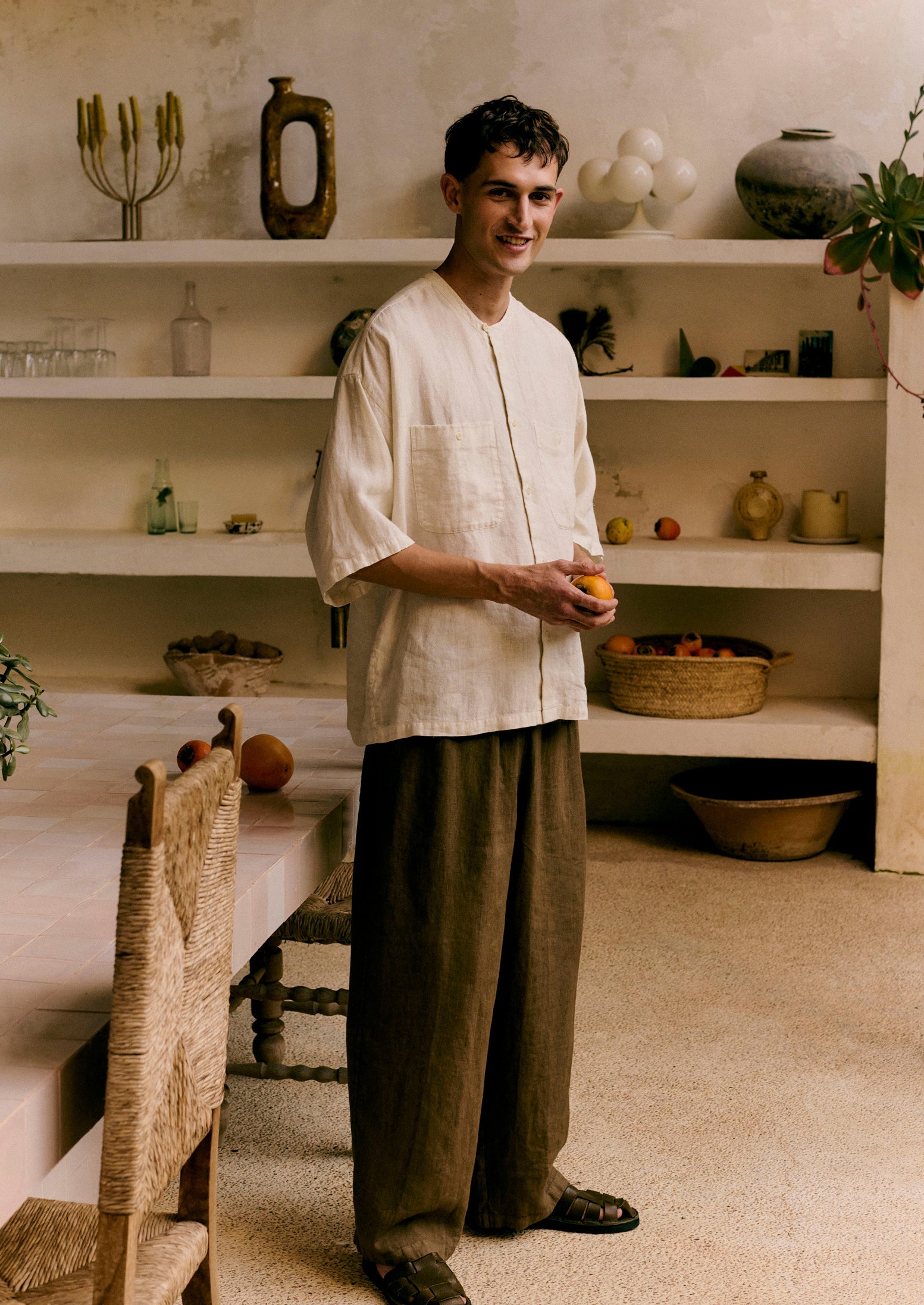 Garment Dyed Linen Drawstring Trousers | Pear | TOAST