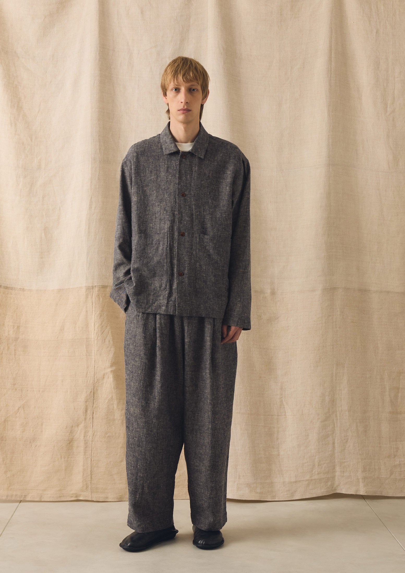 Relaxed Linen Cotton Shirt | Navy/Ecru | TOAST