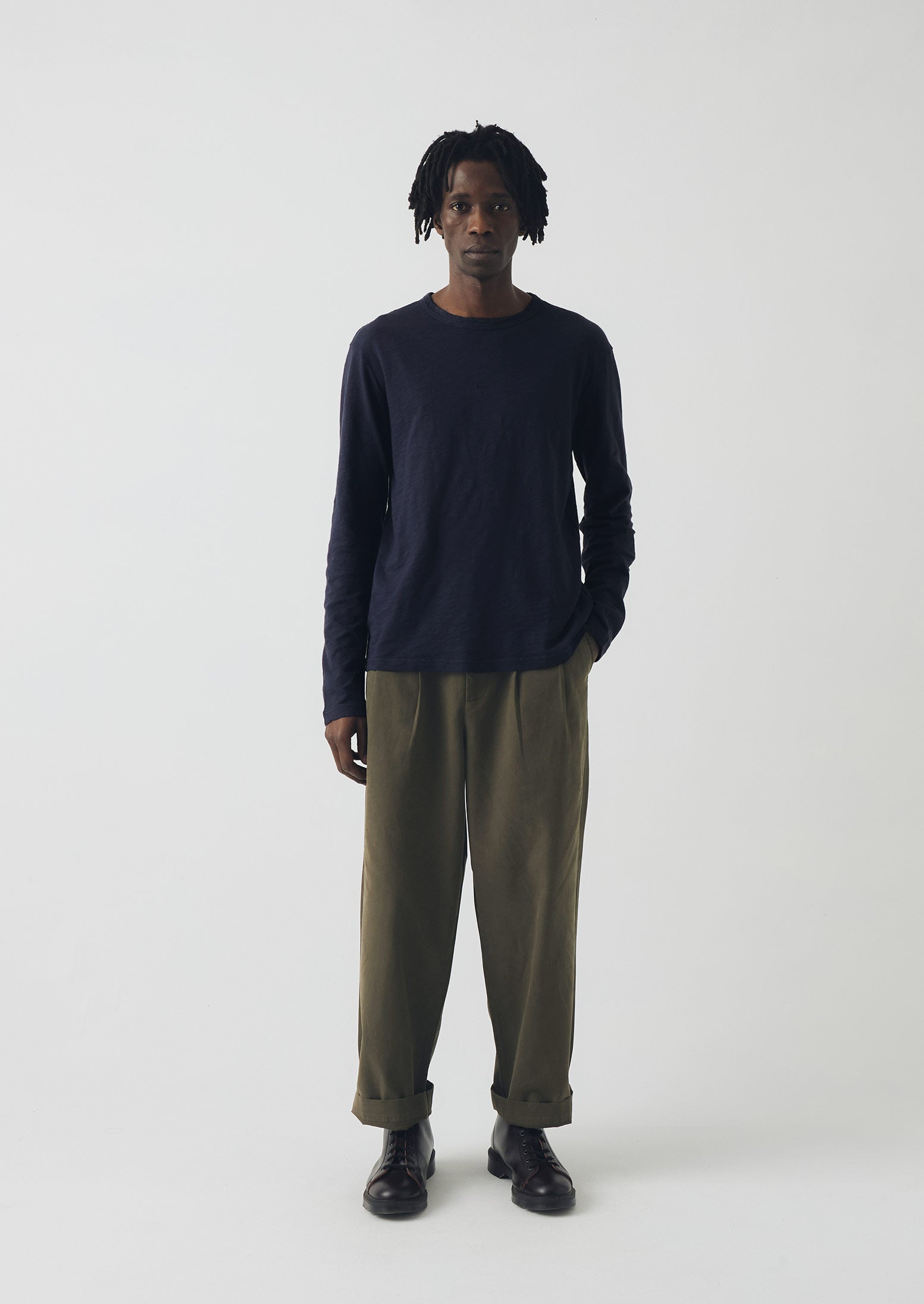 Bill Cotton Canvas Wide Leg Trousers | Dark Olive | TOAST