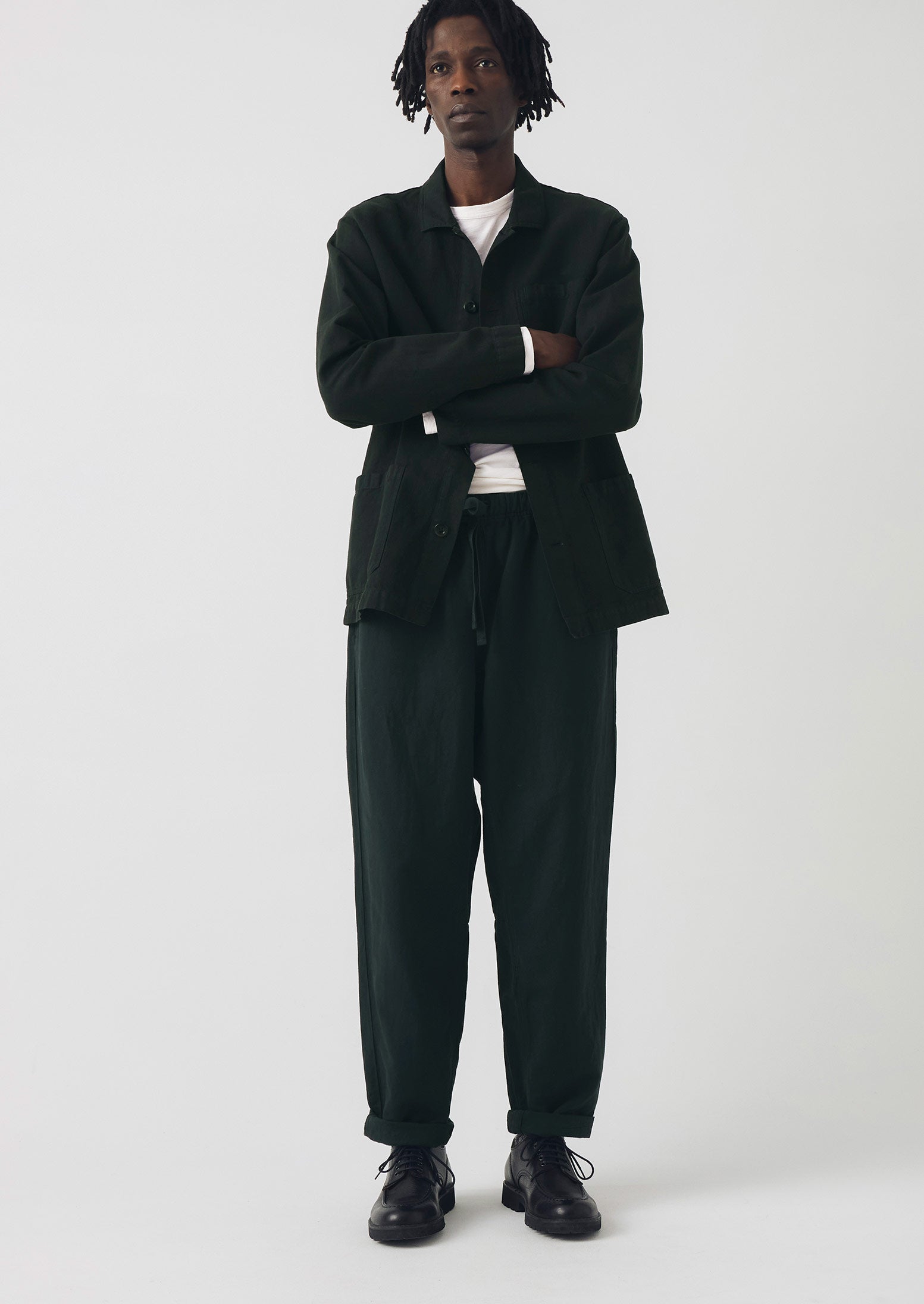 Alfie Garment Dyed Herringbone Trousers | Washed Black | TOAST