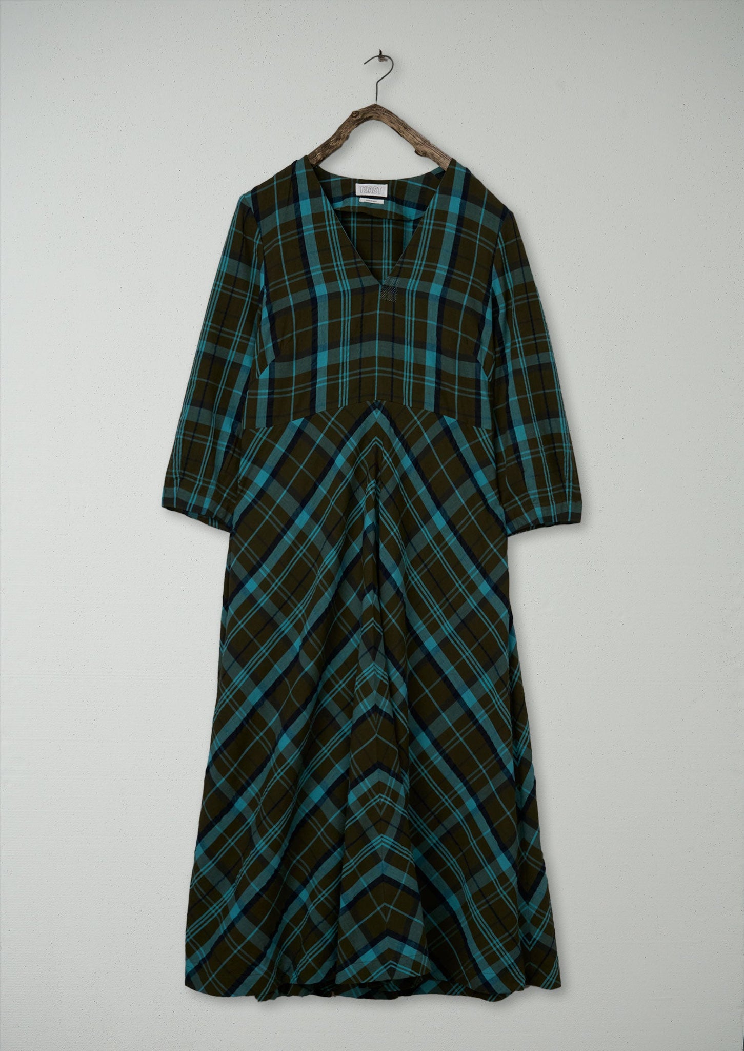 Renewed Astrid Check Seersucker Dress Size 16 (112) | Oil/Sea Green | TOAST