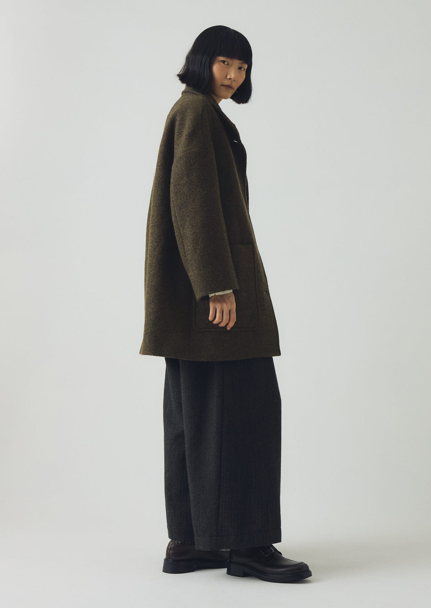 Boiled Wool Twill Coat | Darkest Olive | TOAST