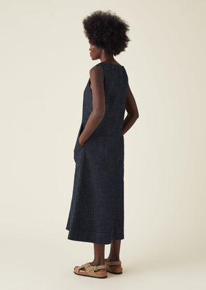 Panelled Organic Indigo Denim Dress | Indigo | TOAST