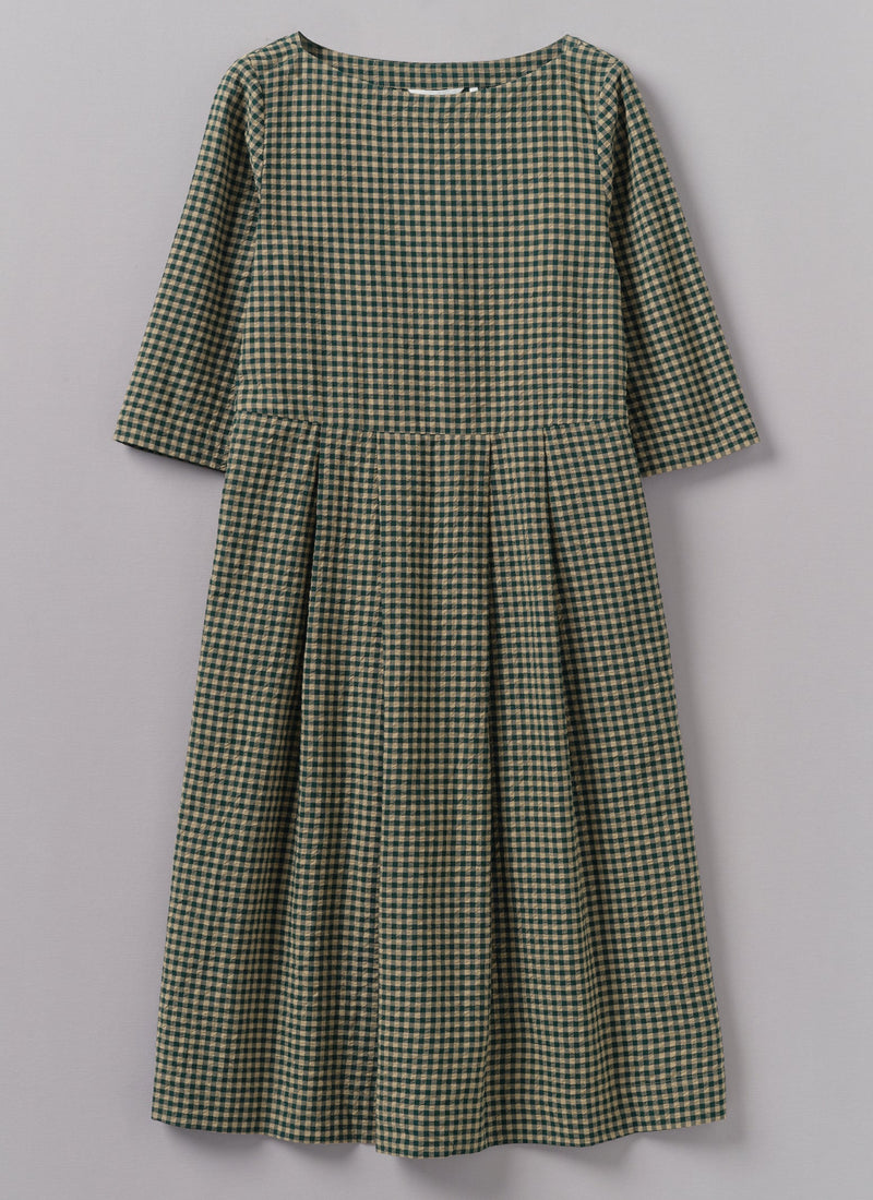 Franca Cotton Gingham Seersucker Dress | Olive Green | TOAST