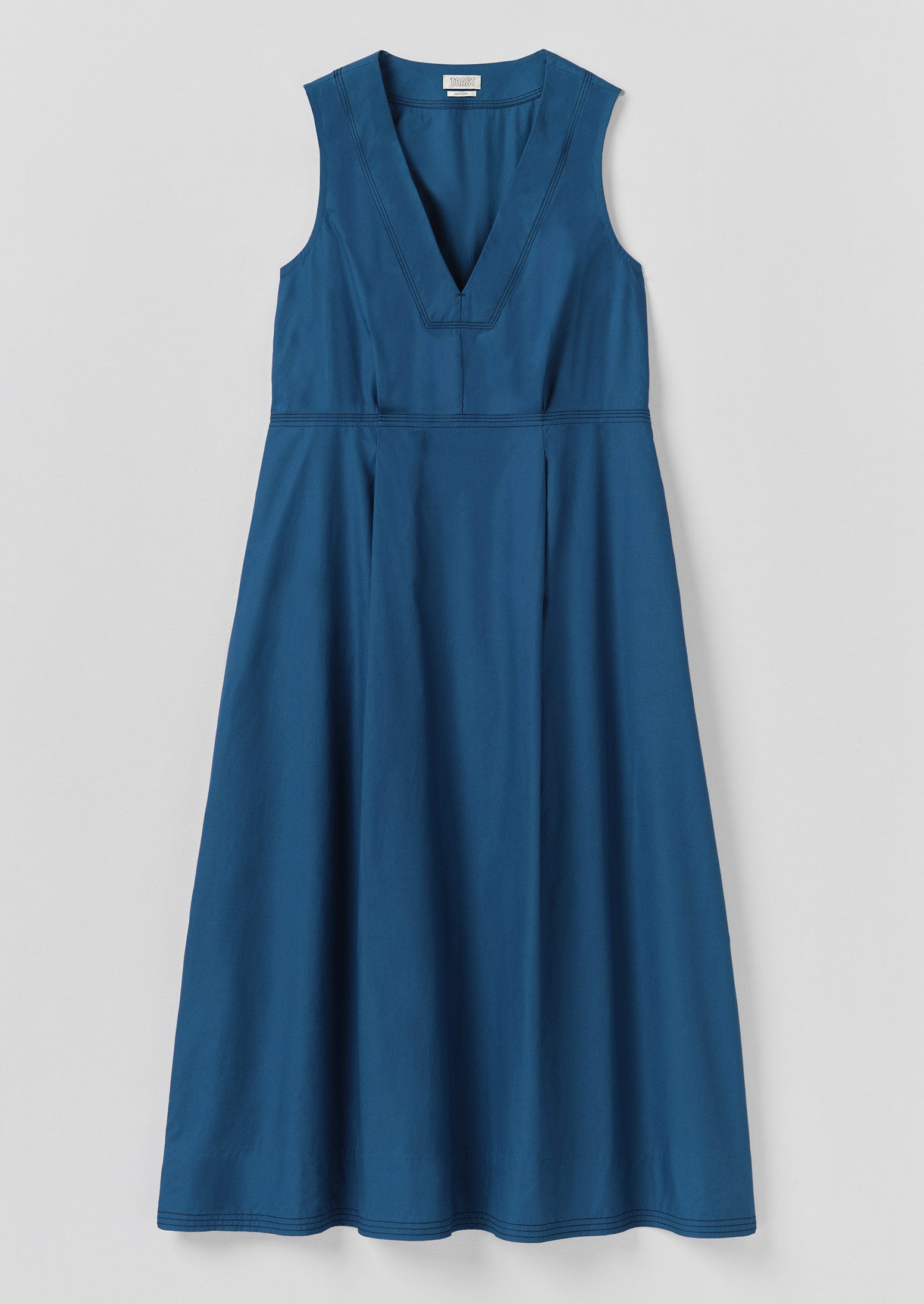 Pleated Waist Cotton Dress | Iris Blue | TOAST