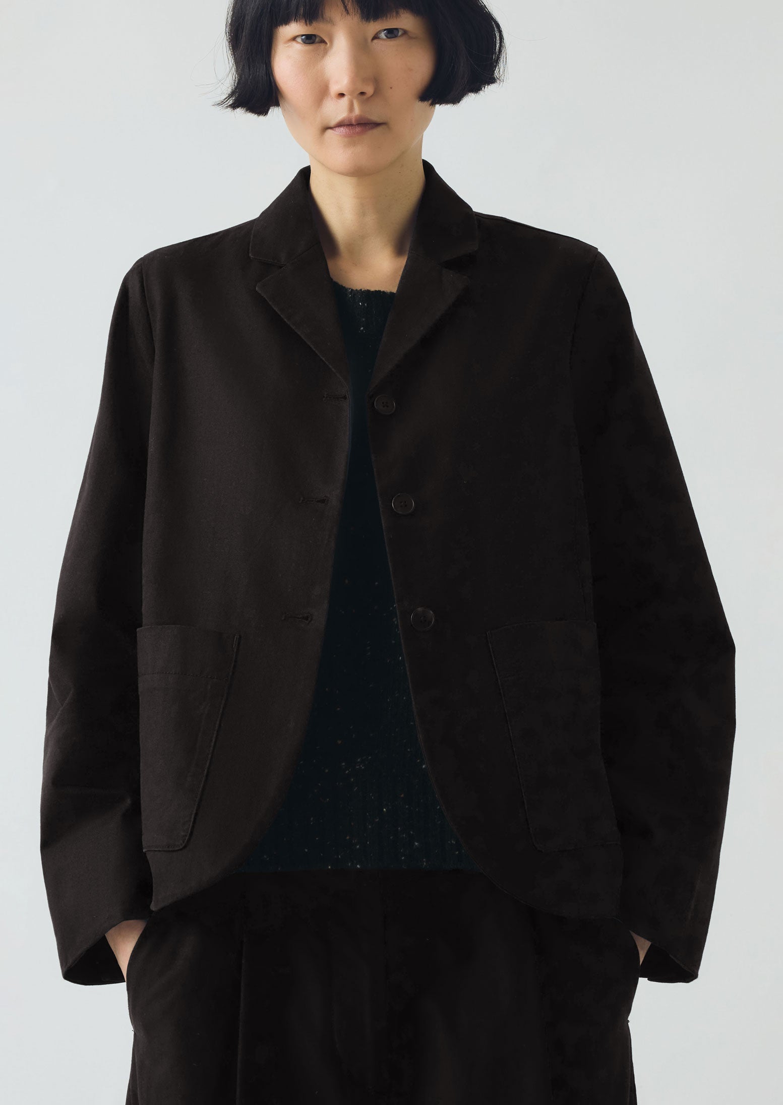 Cotton Wool Herringbone Jacket | Black | TOAST