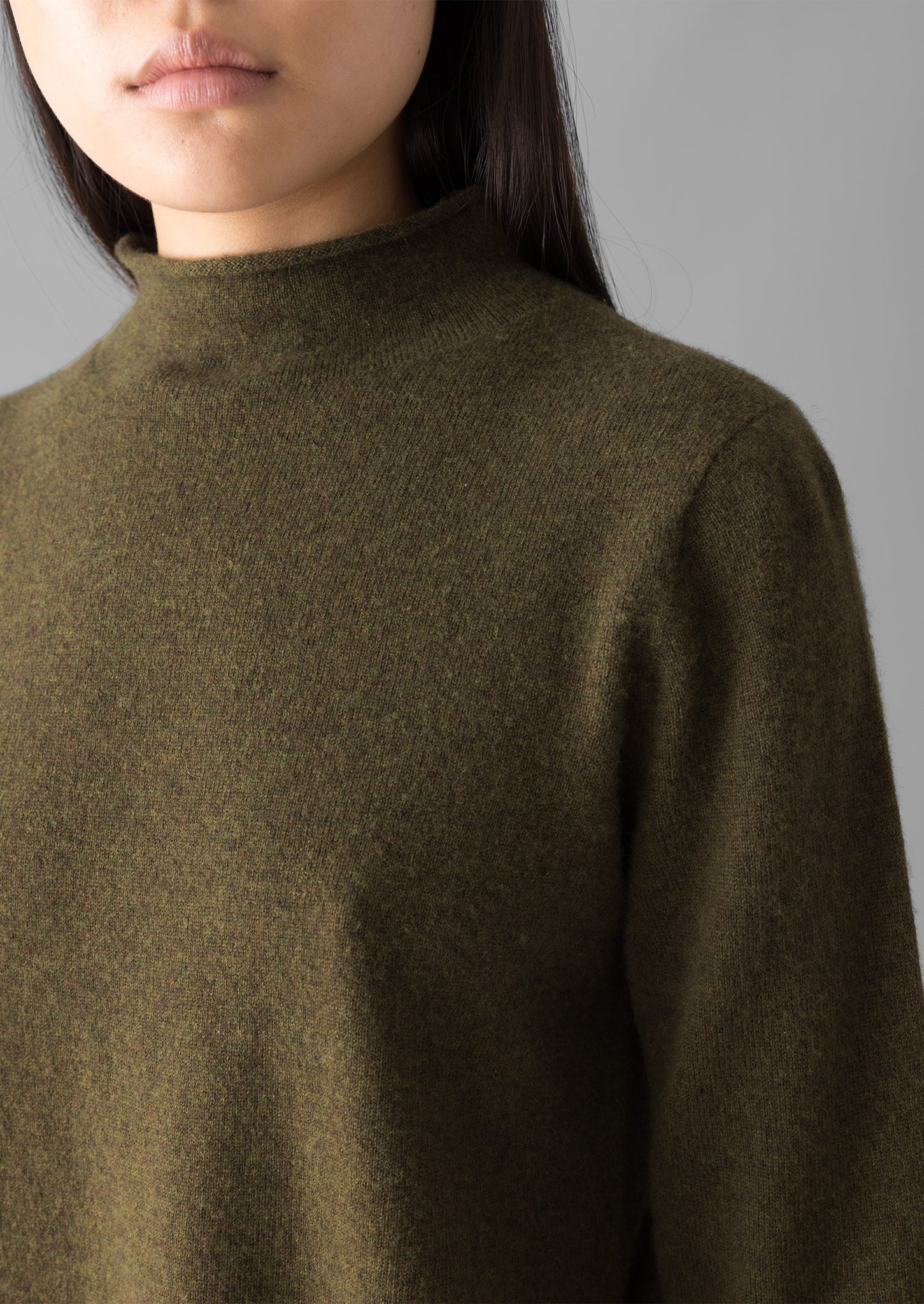 Fine Wool Cashmere Half Sleeve Sweater | Olive Melange | TOAST