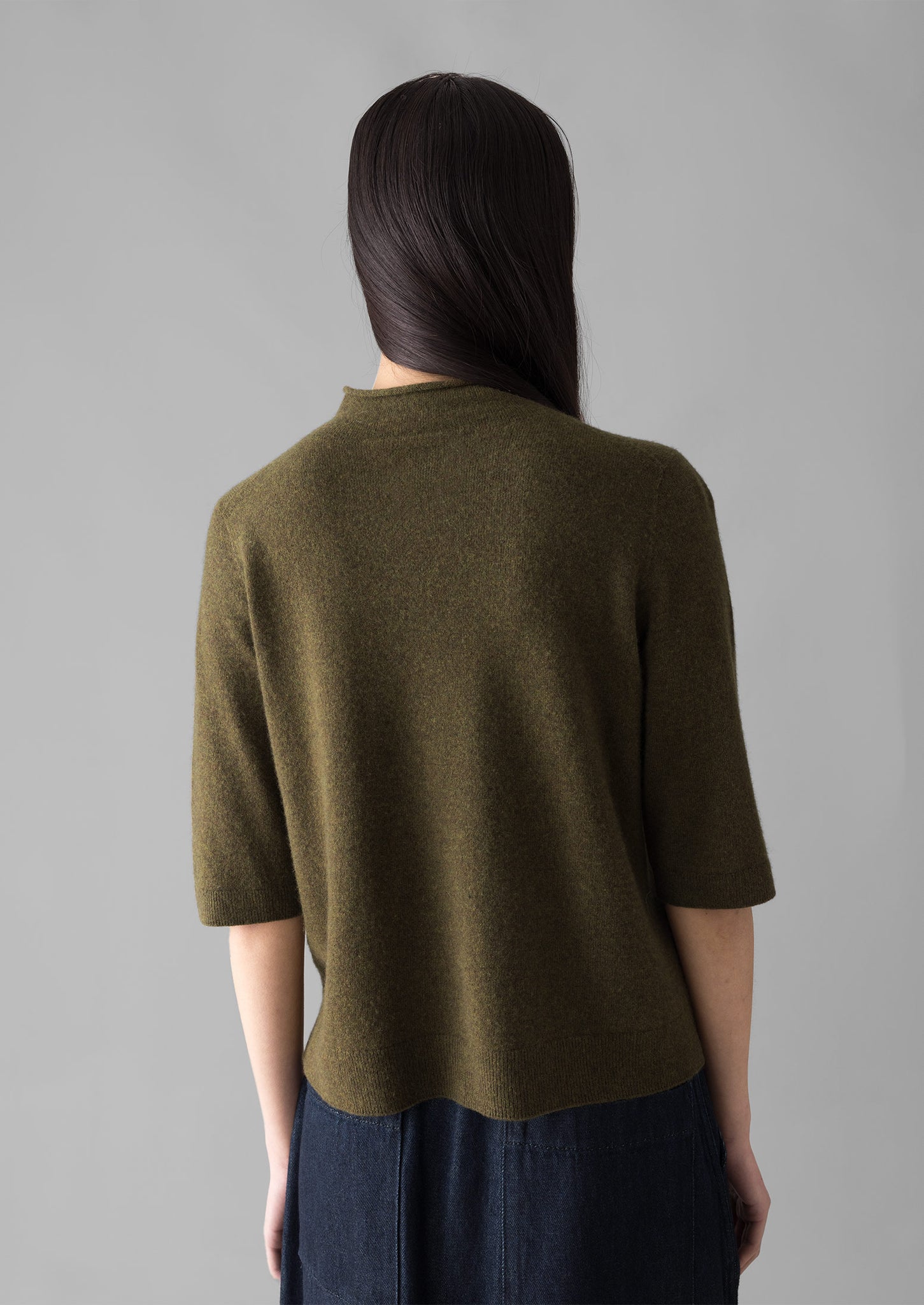 Fine Wool Cashmere Half Sleeve Sweater | Olive Melange | TOAST