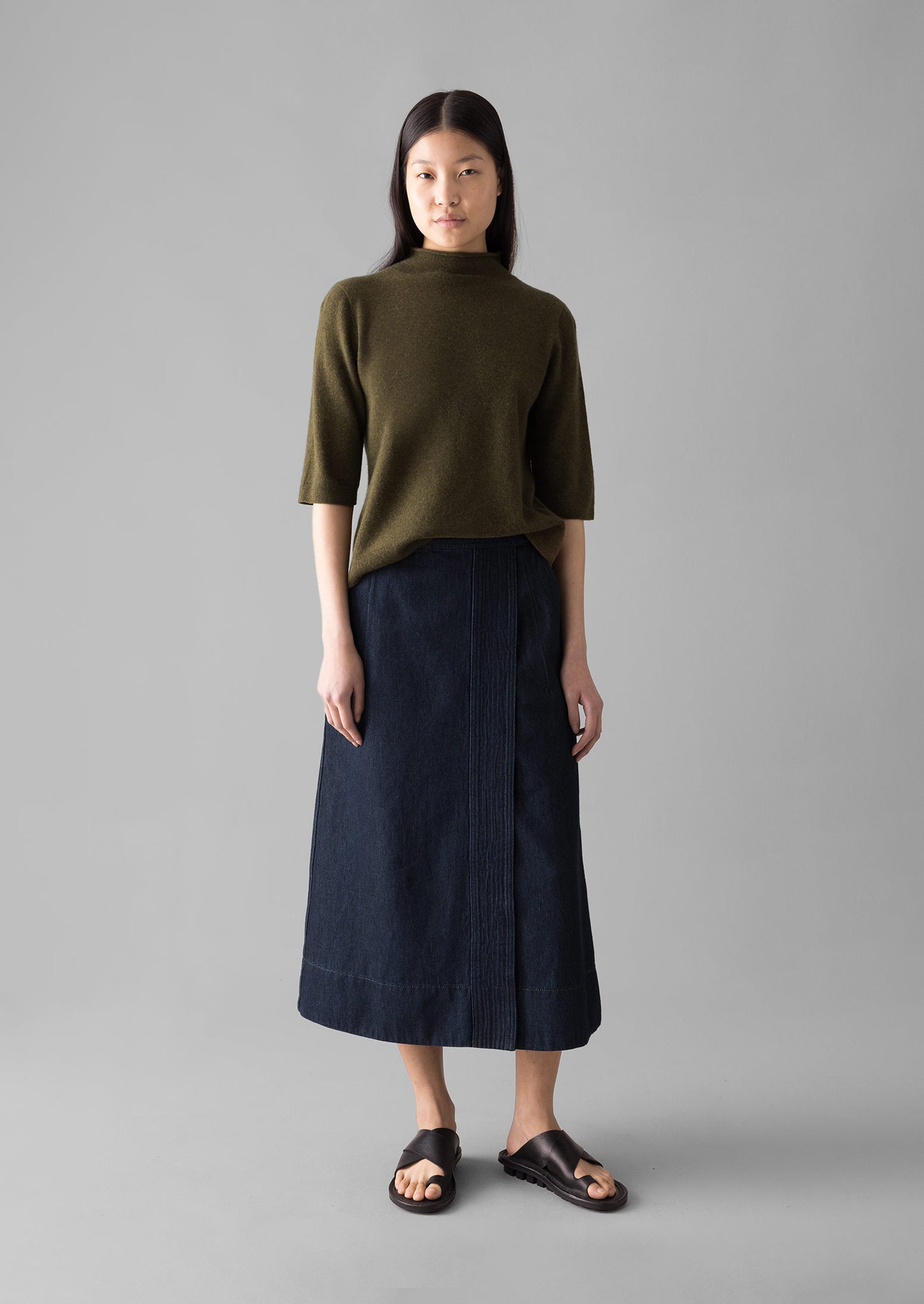 Fine Wool Cashmere Half Sleeve Sweater | Olive Melange | TOAST