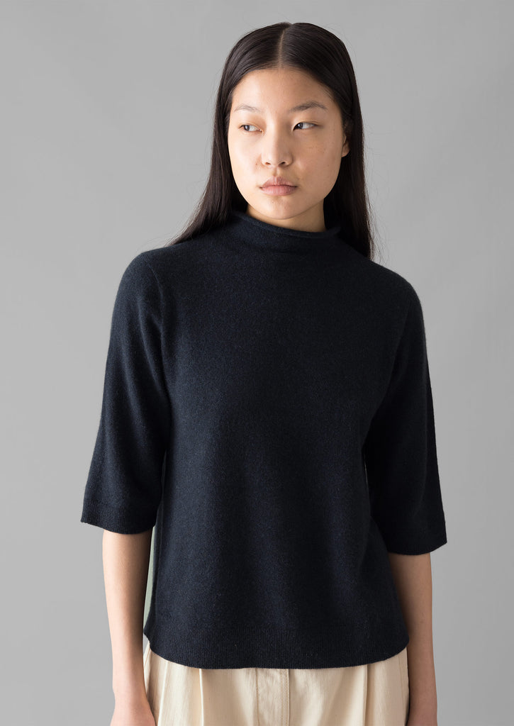 Fine Wool Cashmere Half Sleeve Sweater | Darkest Navy | TOAST