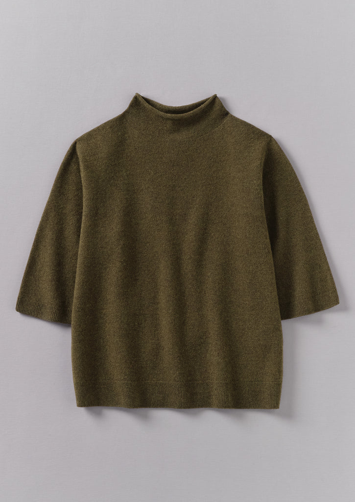 Fine Wool Cashmere Half Sleeve Sweater | Olive Melange | TOAST