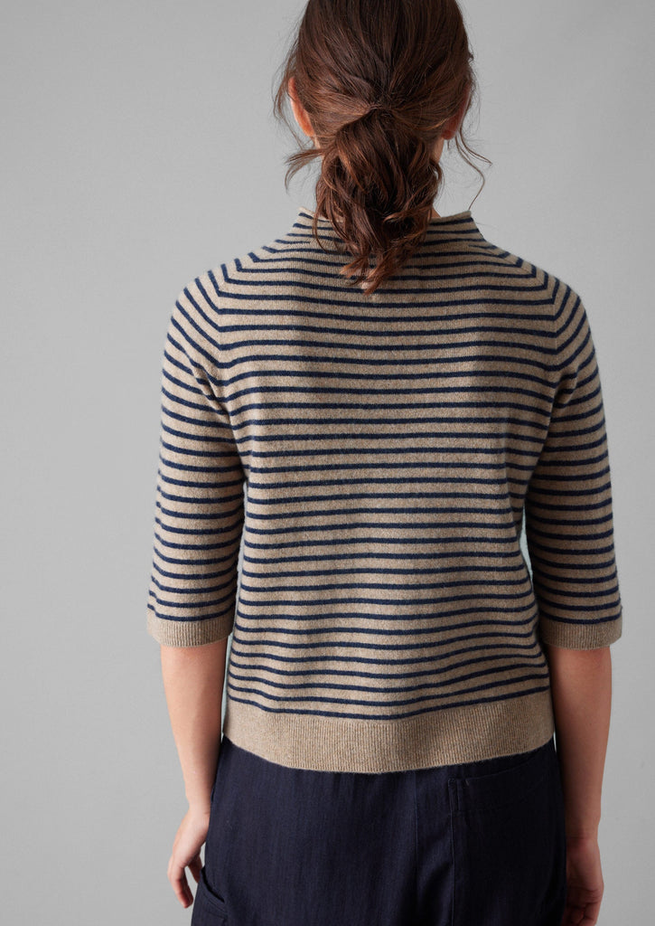 Stripe Wool Cashmere Half Sleeve Sweater | Biscuit/Anthracite | TOAST